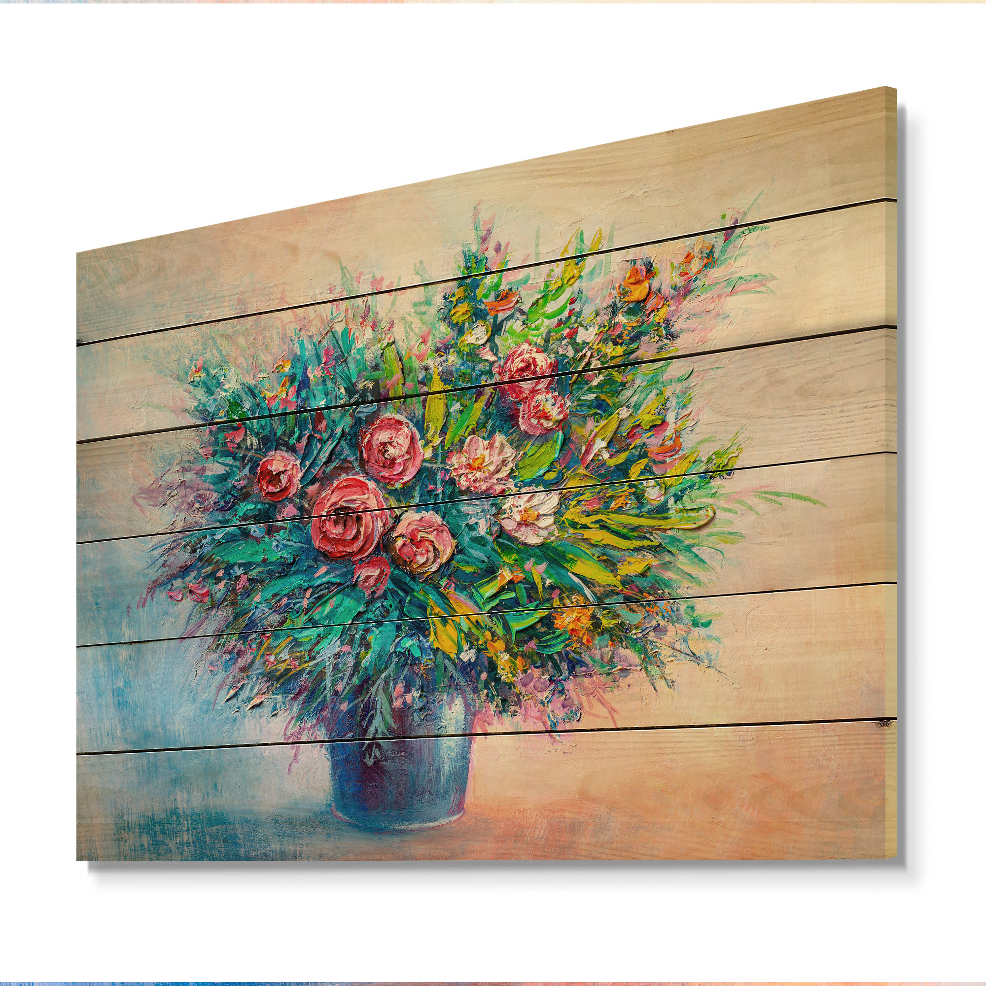Winston Porter Red And Green Vase Of Flowers III - Traditional Wood ...