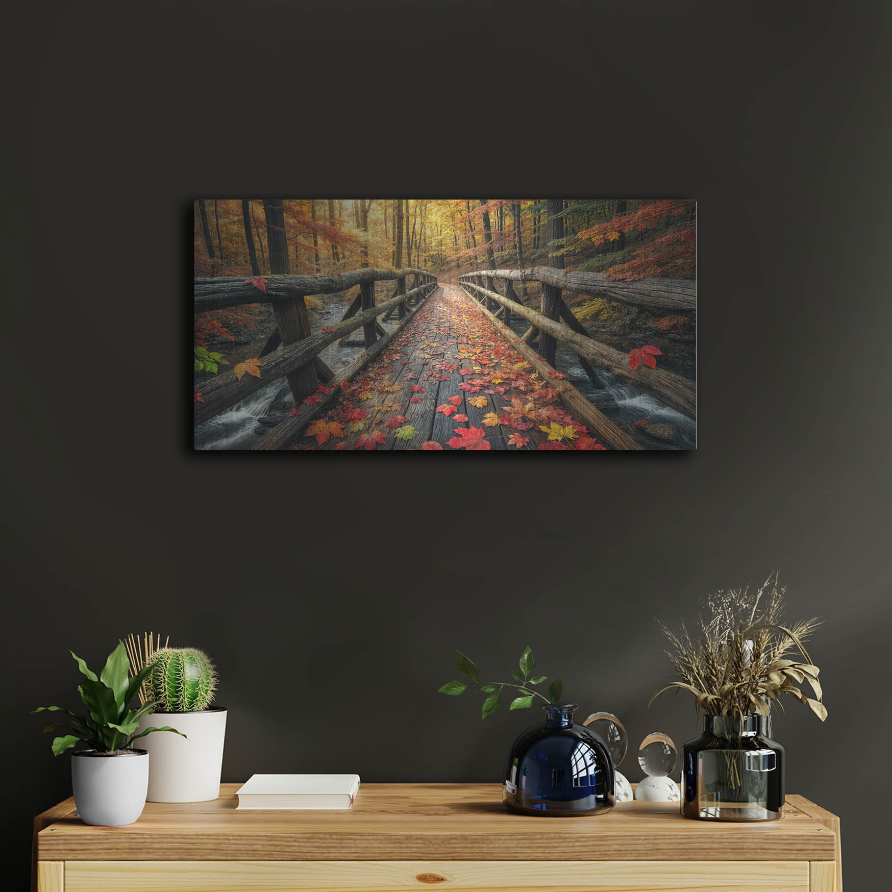 Millwood Pines 'Fall Forest Wooden Bridge' by Rey Klimt Metal Wall Art ...