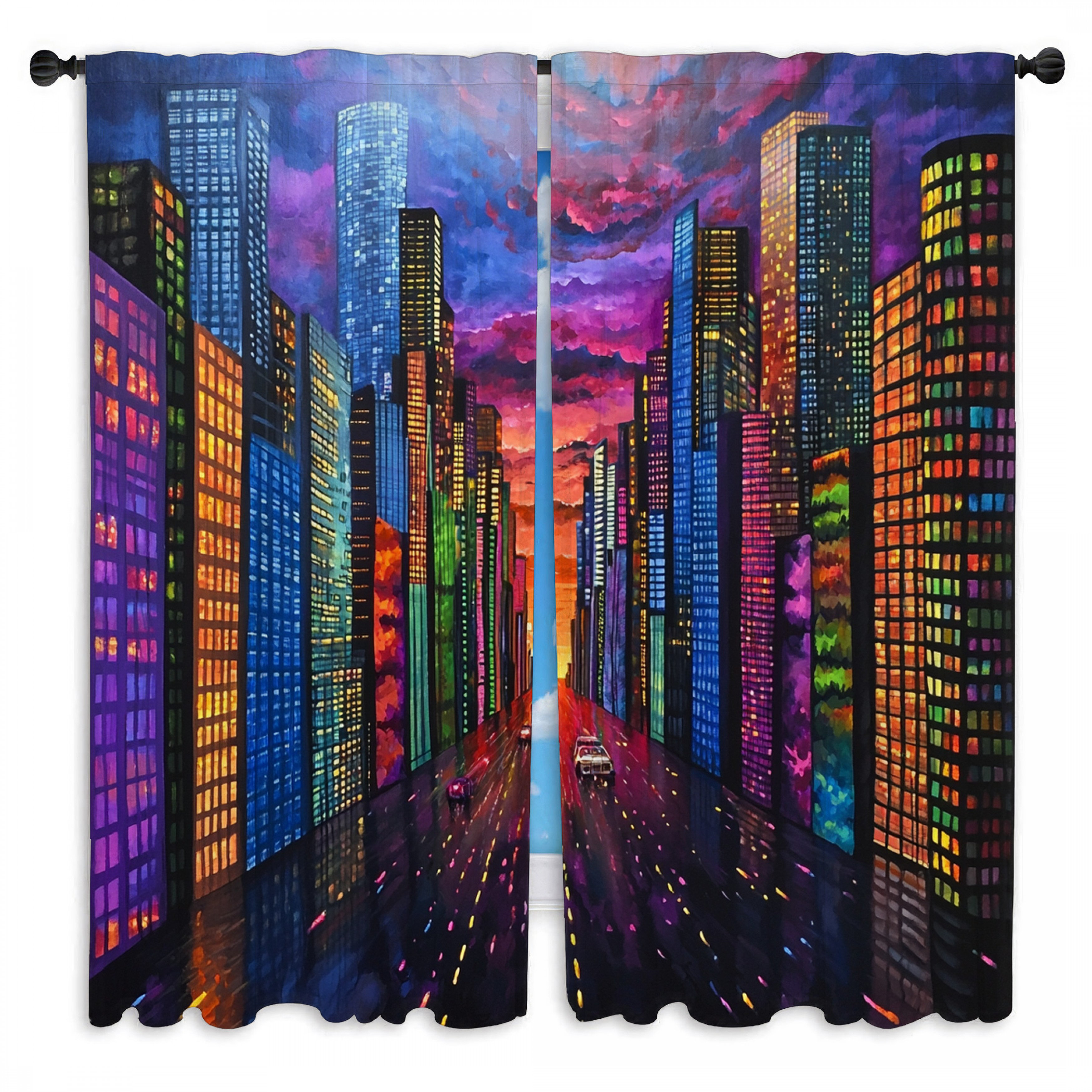 Orren Ellis Cityscape Window Curtains Urban Hollywood Regency Drapes ...