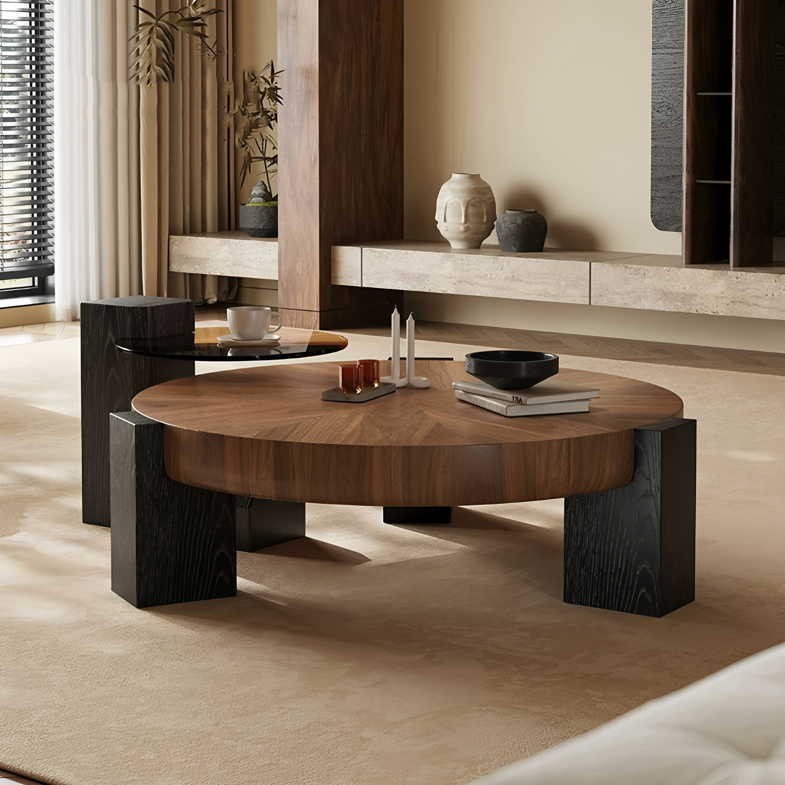 Hokku Designs 2-Piece Set Modern Wooden Coffee Table and End Table with ...