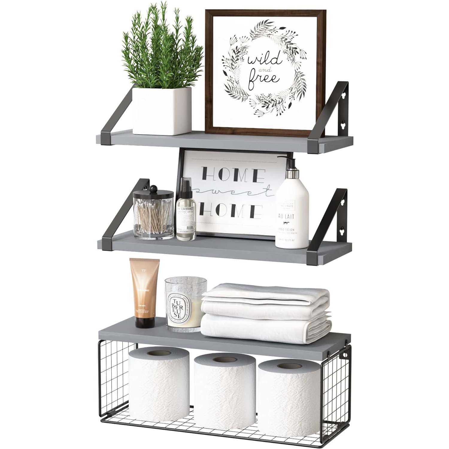 Latitude Run® Floating Shelves for Bathroom with Basket | Wayfair