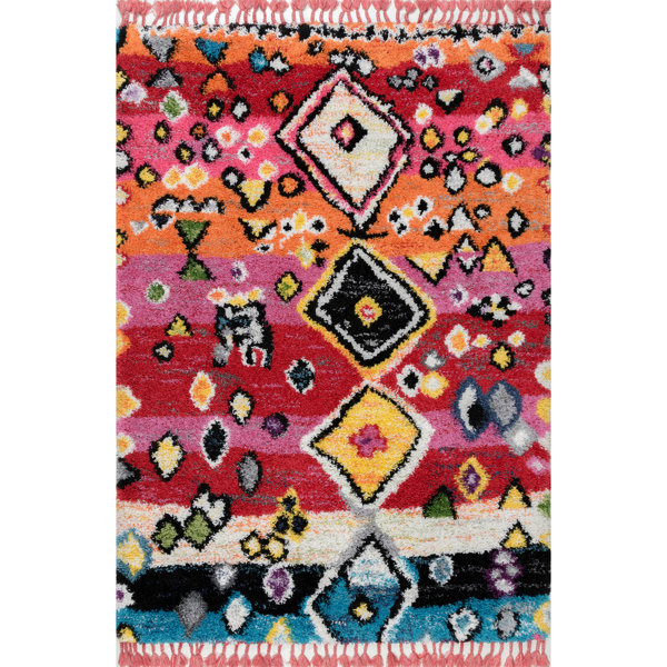 Bloomsbury Market Venlo Moroccan Shag Performance Red/Pink/Orange Rug ...