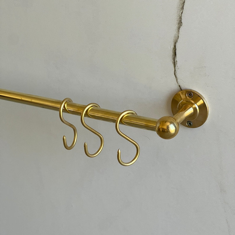 Prep & Savour Brass Kitchen Rail Rack for Hanging Accessories Modern ...