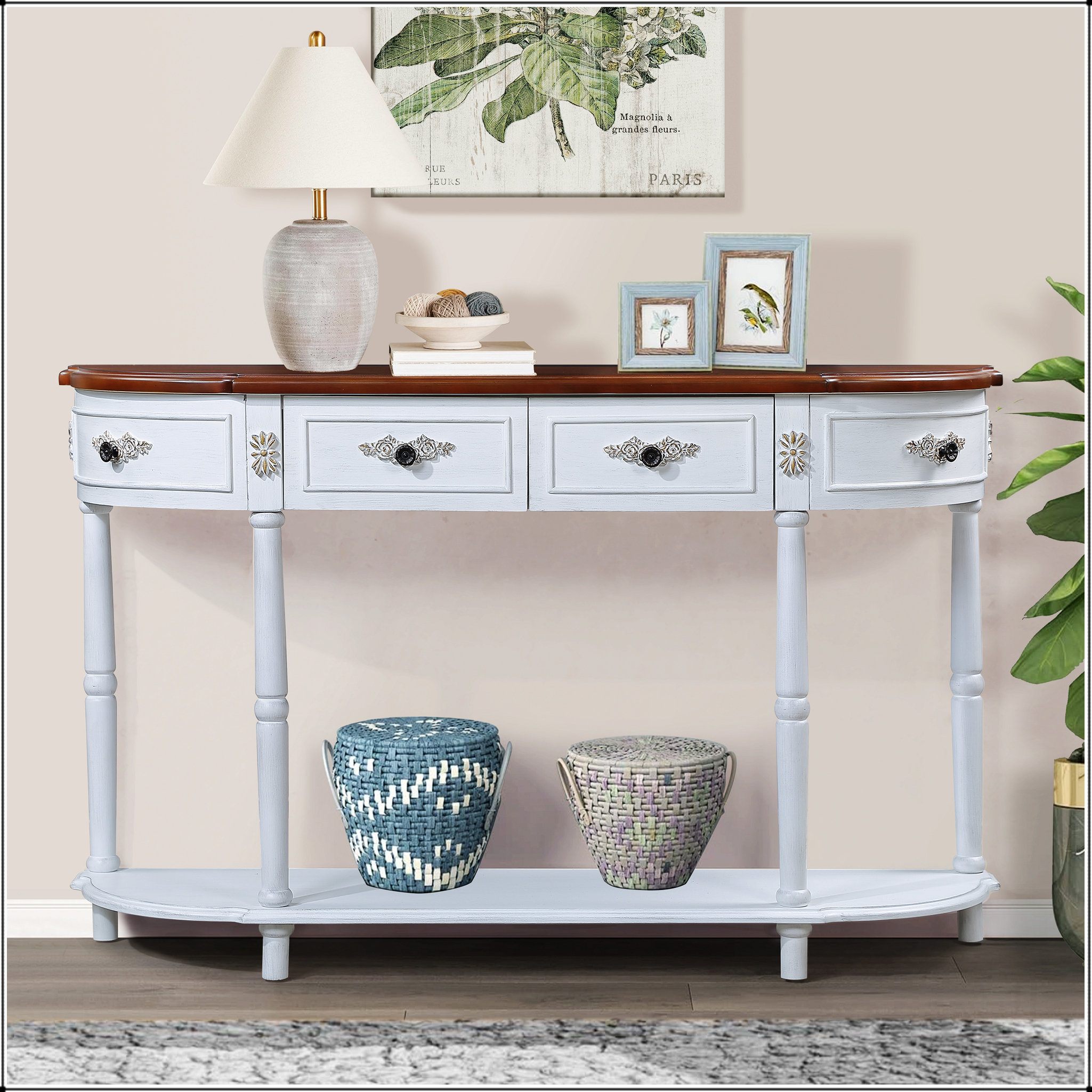 Alcott Hill Retro Curved Wood Console Table, 52 inch Circular Half Moon ...