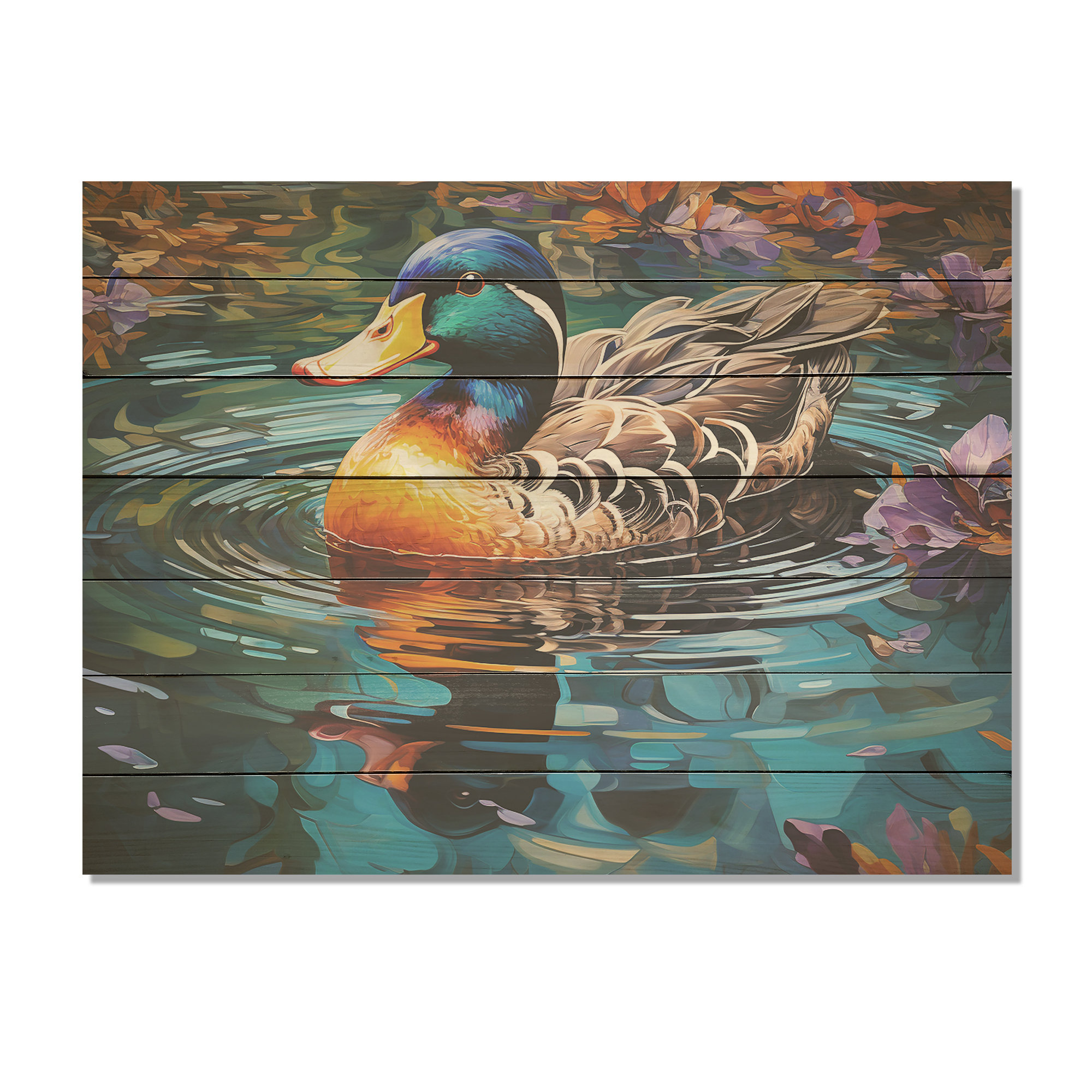 August Grove® Art Nouveau Nature - Duck Animal On Wood Print | Wayfair