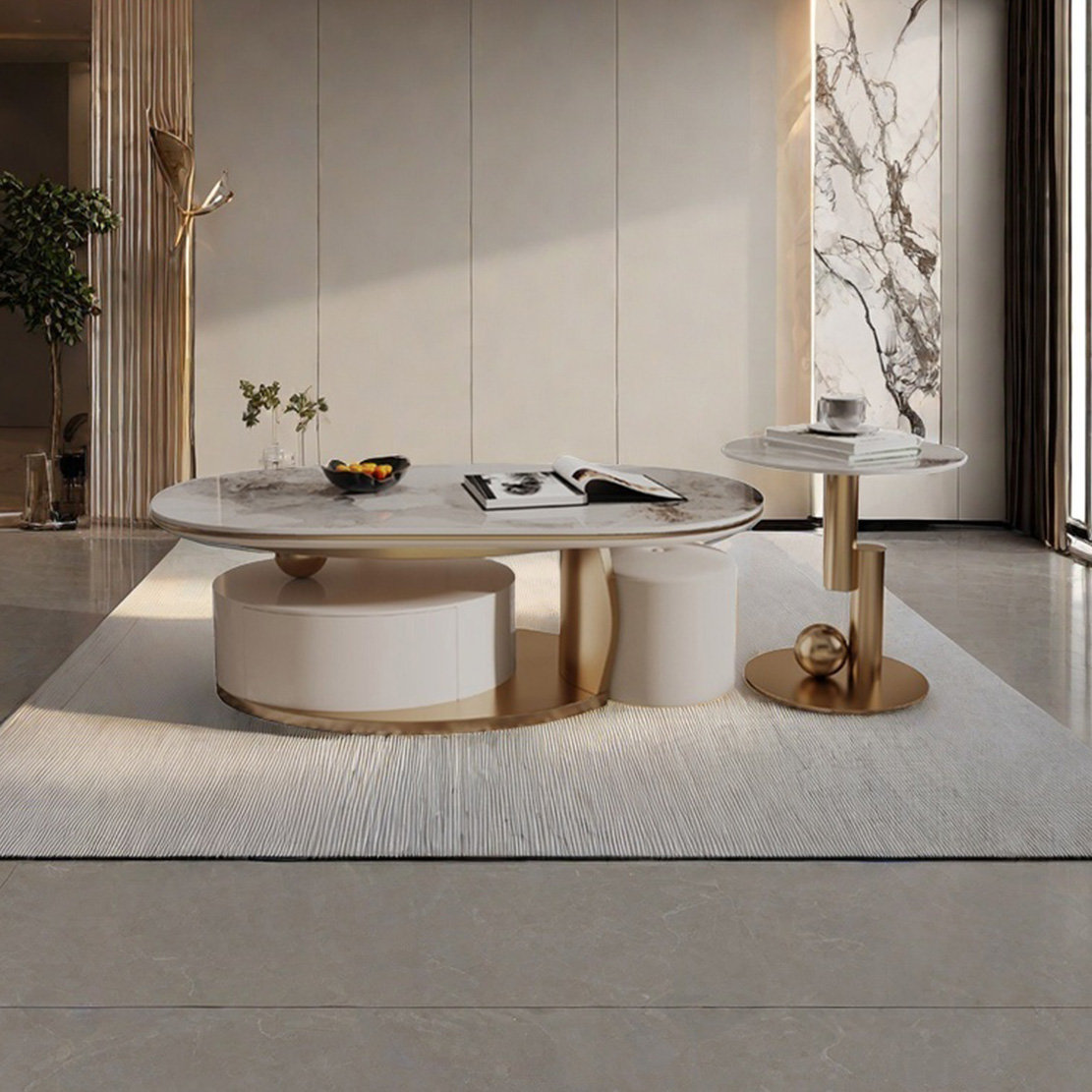 The Invincibles home Light luxury simple oval rock plate coffee table ...