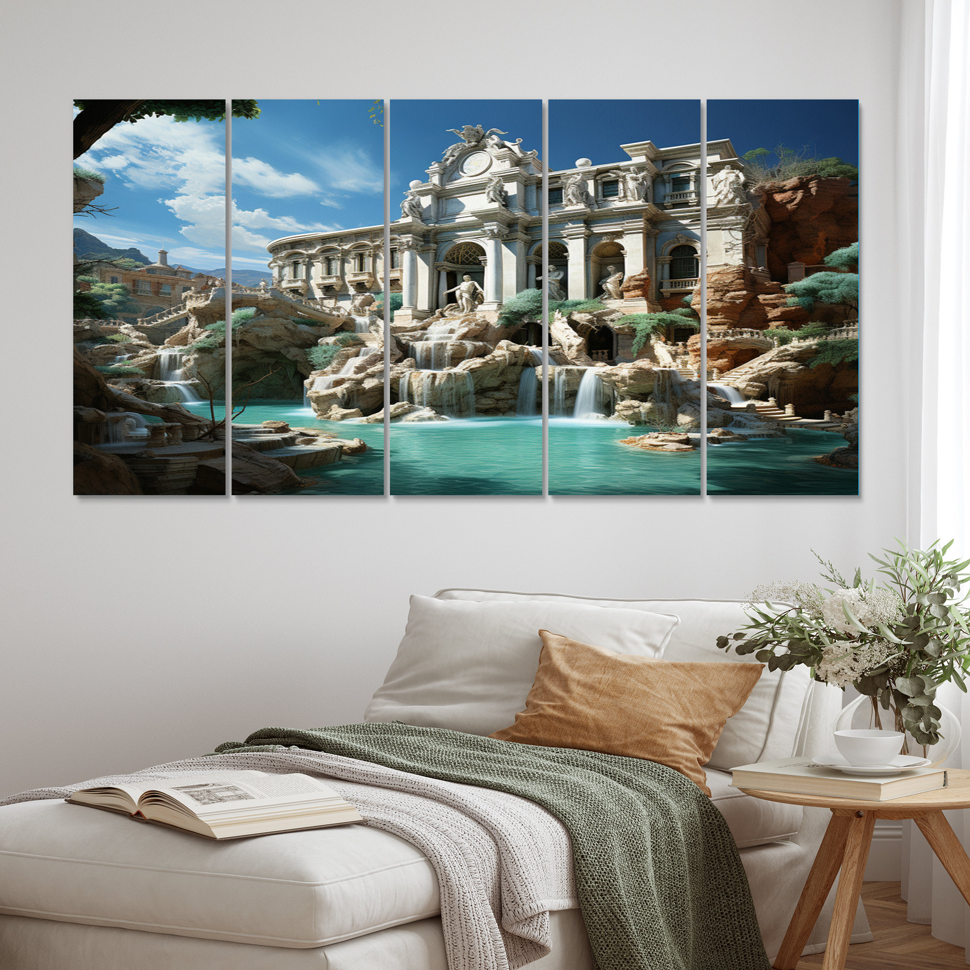 Latitude Run® Italy Trevi Fountain Fontana - 5 Piece Wrapped Canvas ...