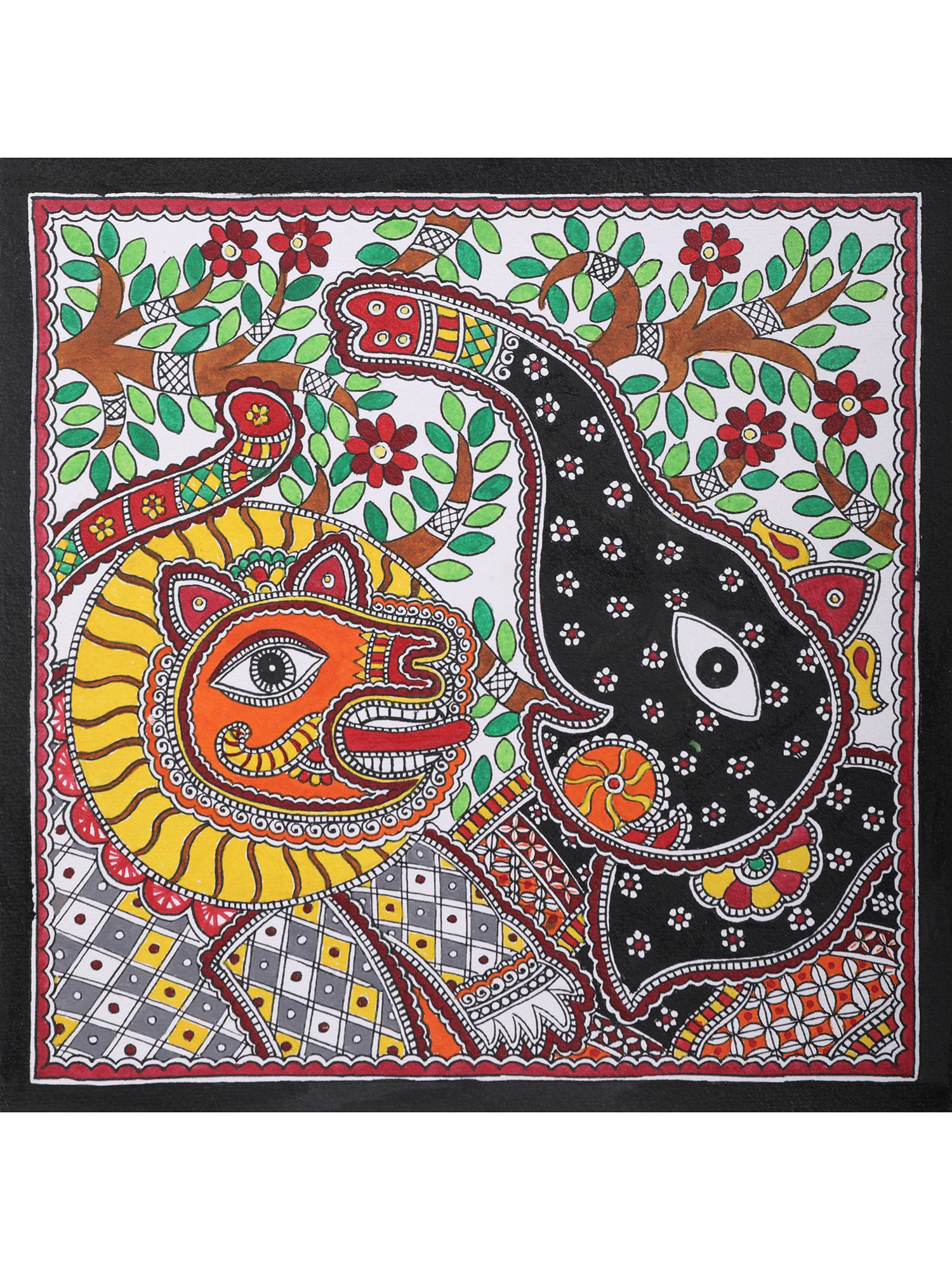 Bungalow Rose Madhubani Painting Of Tiger And Elephant | Handmade Paper ...