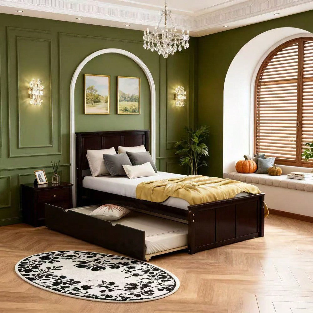 One Allium Way® Twin Size Platform Bed with Twin Trundle & Frame Set ...