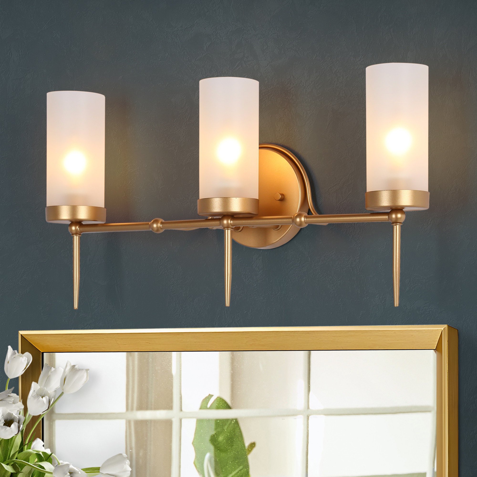 Mercer41 3-light Dimmable Modern Gold Vanity Light | Wayfair