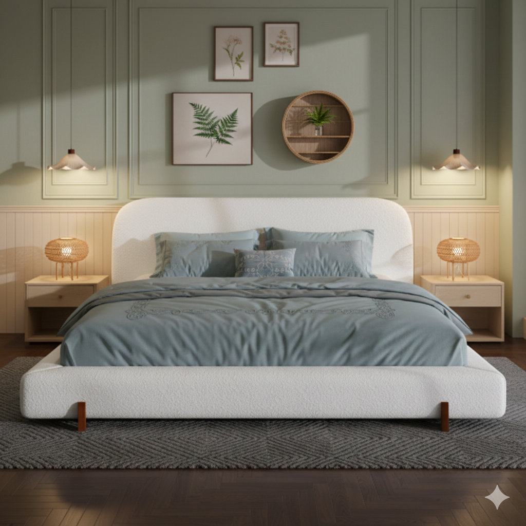 Latitude Run® Unique Design King-Sized Upholstered Bed Frame With White ...