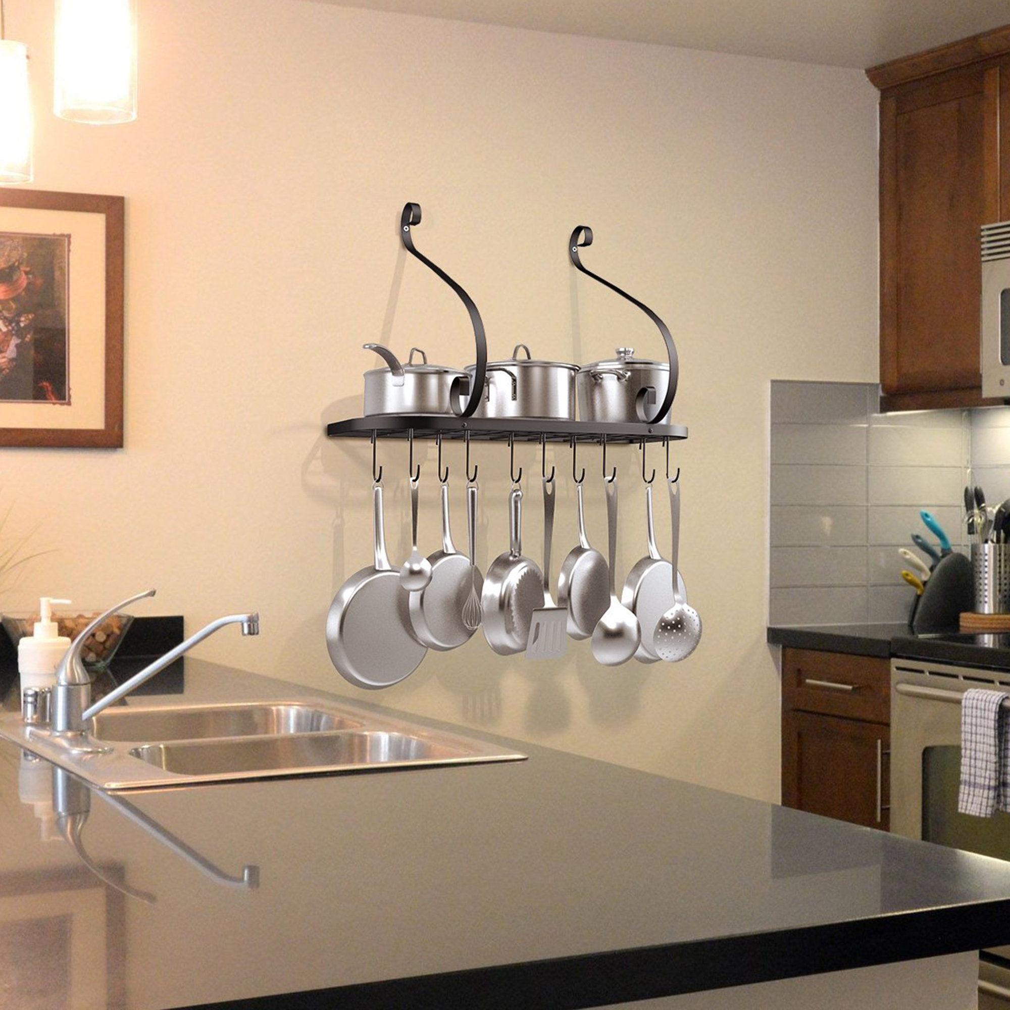 Prep & Savour Metal Rectangle Wall Mounted Pot Rack | Wayfair