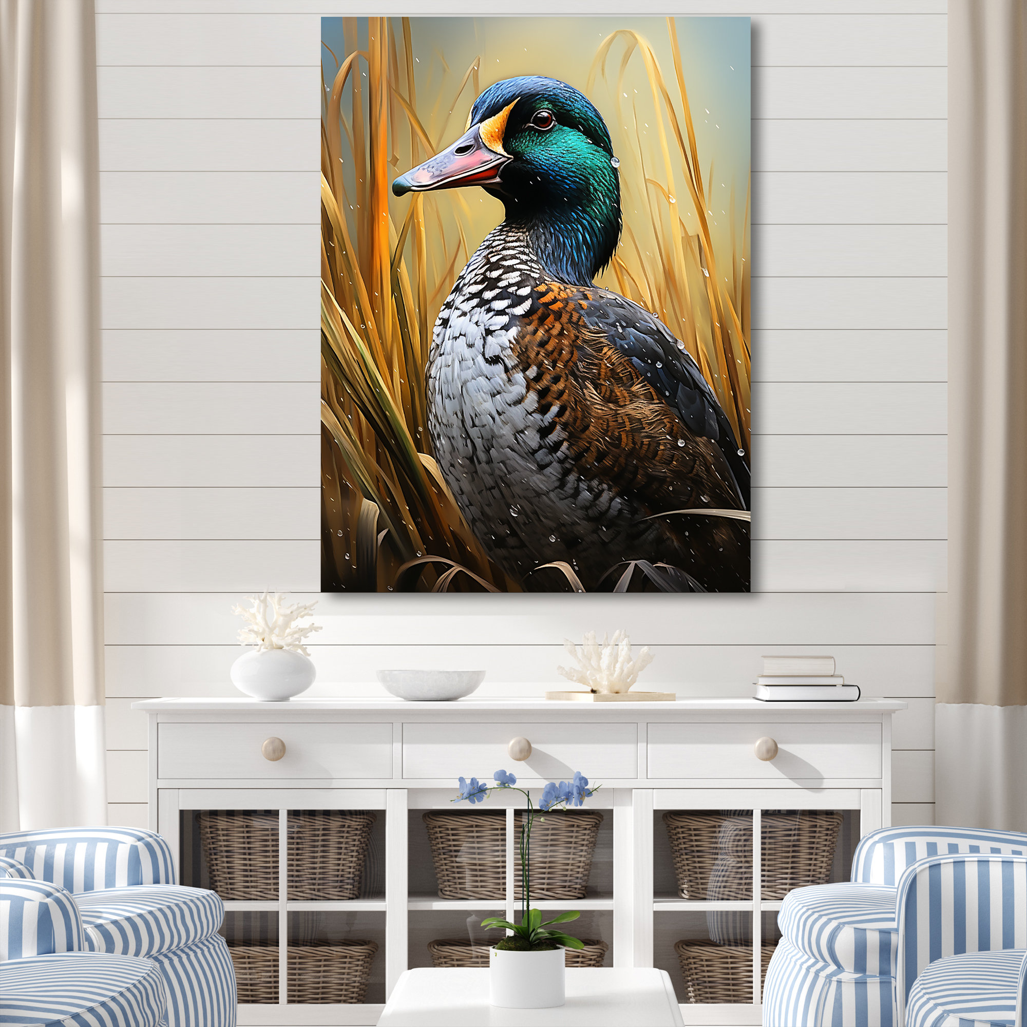 August Grove® Dappled Drake Duck At The Pond II - Duck Animal Wall Art ...