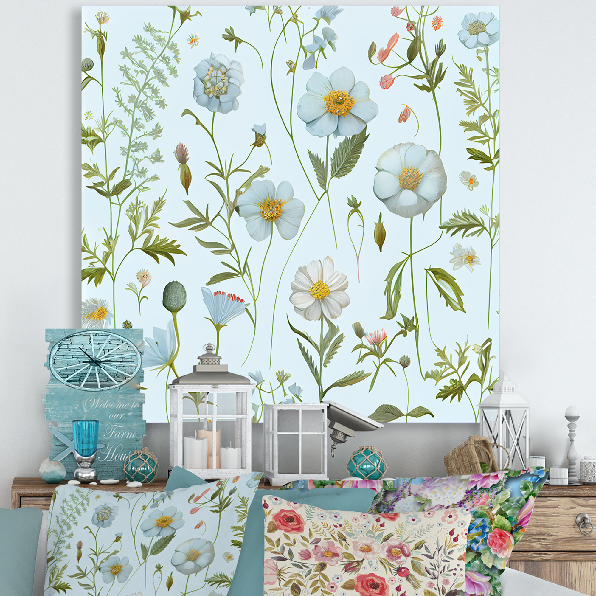 Red Barrel Studio® Blossoming Pastel Wildflowers on Light Blue VI ...