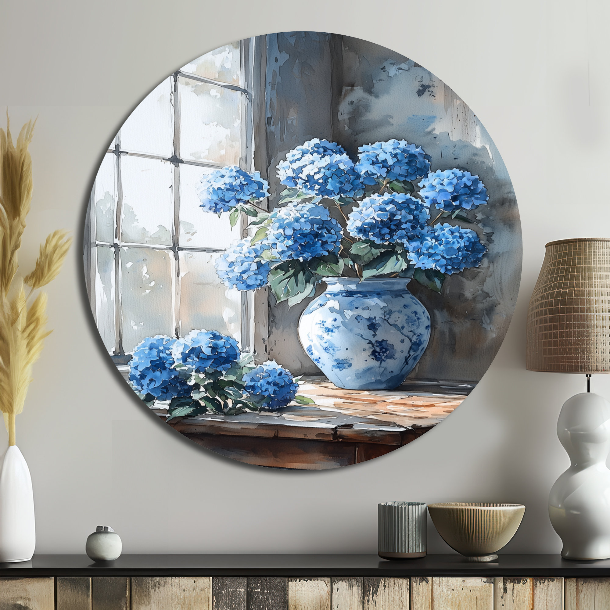 Winston Porter Hydrangeas In A Still Life Scene II - Traditional Blue ...