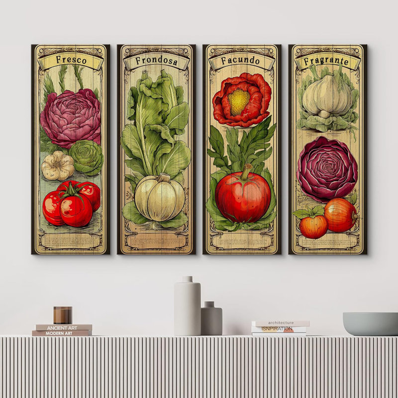 IDEA4WALL Kitchen Food Vintage Green Vegetable Kitchen Decor On Canvas ...