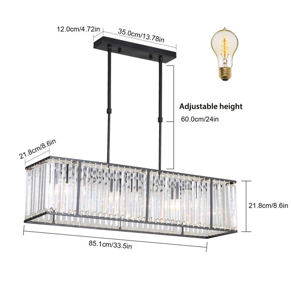 Mercer41 Rectangle Crystal LED Chandelier Bedroom Dining Room Ceiling ...