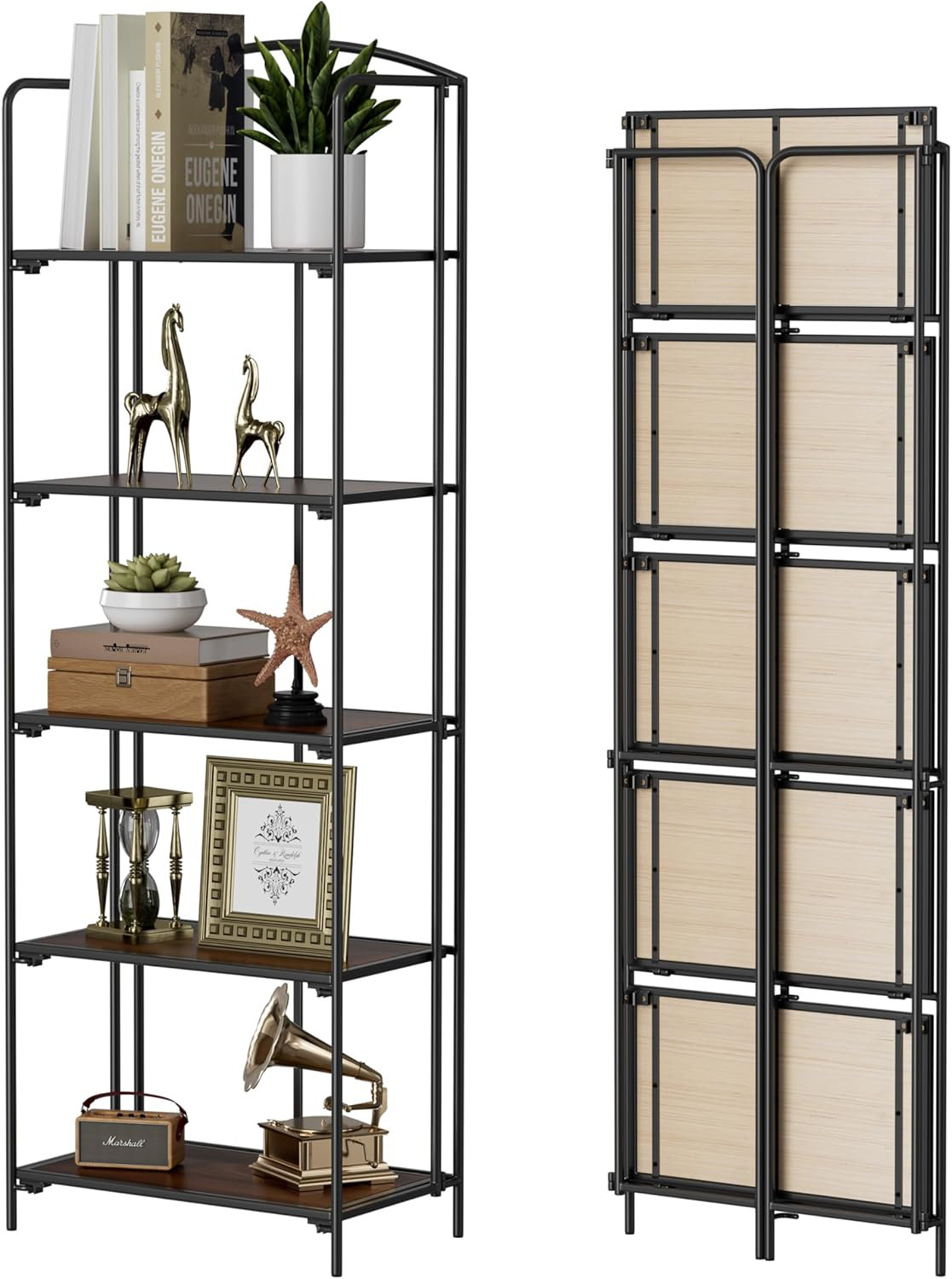 Latitude Run® Tier Black Collapsible Book Shelf for Home Office ...