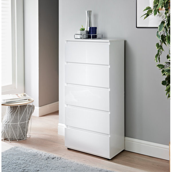 Ebern Designs Atilano 5 Drawer 48Cm W White Chest of Drawers Bedroom ...