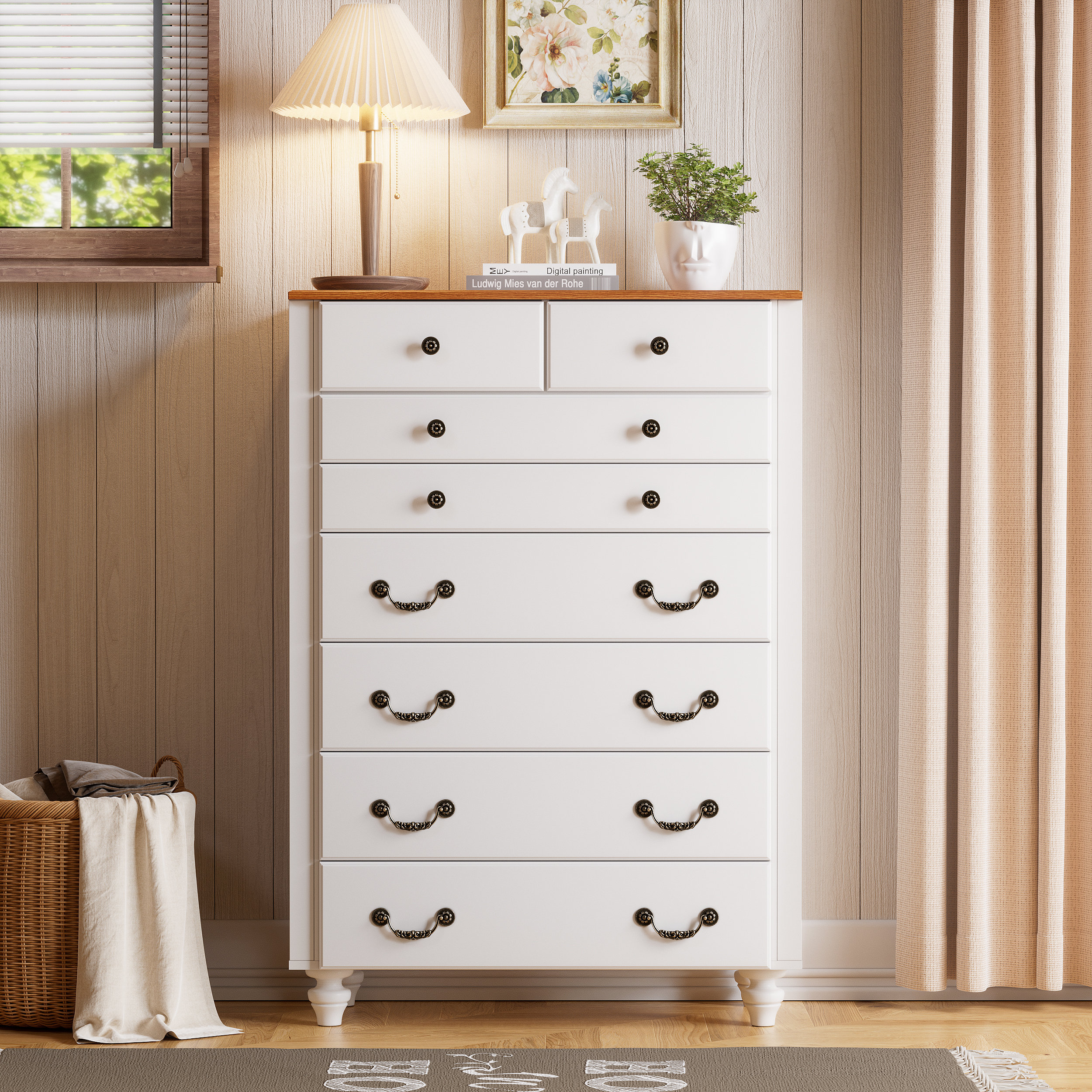 Charlton Home 8 Drawers Dresser Chests For Bedroom, Rustic Tall Chest ...