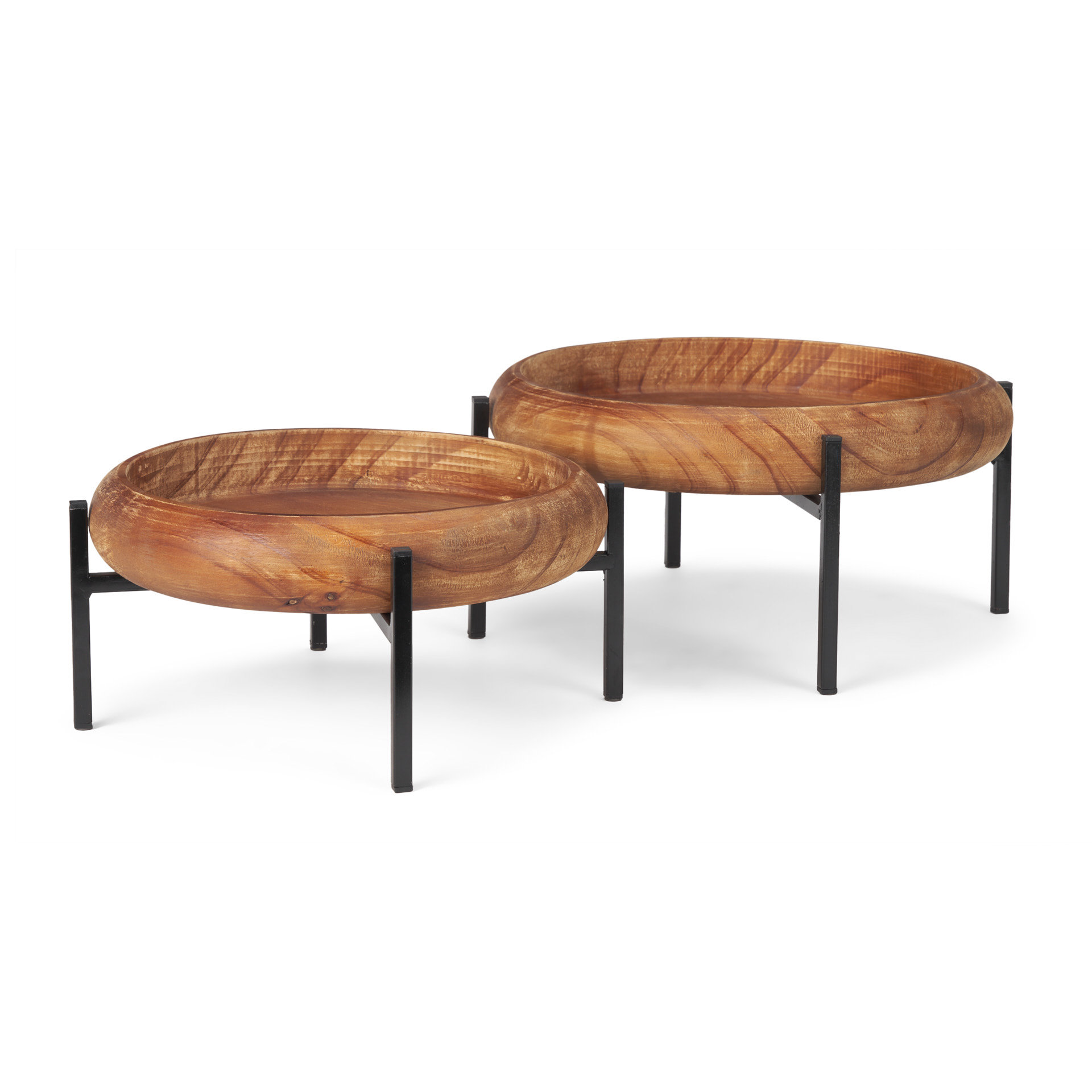 17 Stories Kincaid Large & Medium Round Brown Wood Trays (Set Of 2 ...