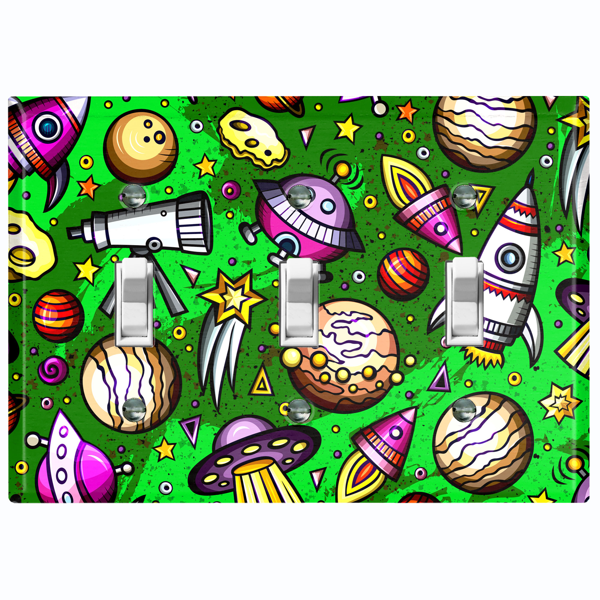 WorldAcc Metal Light Switch Plate Outlet Cover (Rocket Ship Space ...