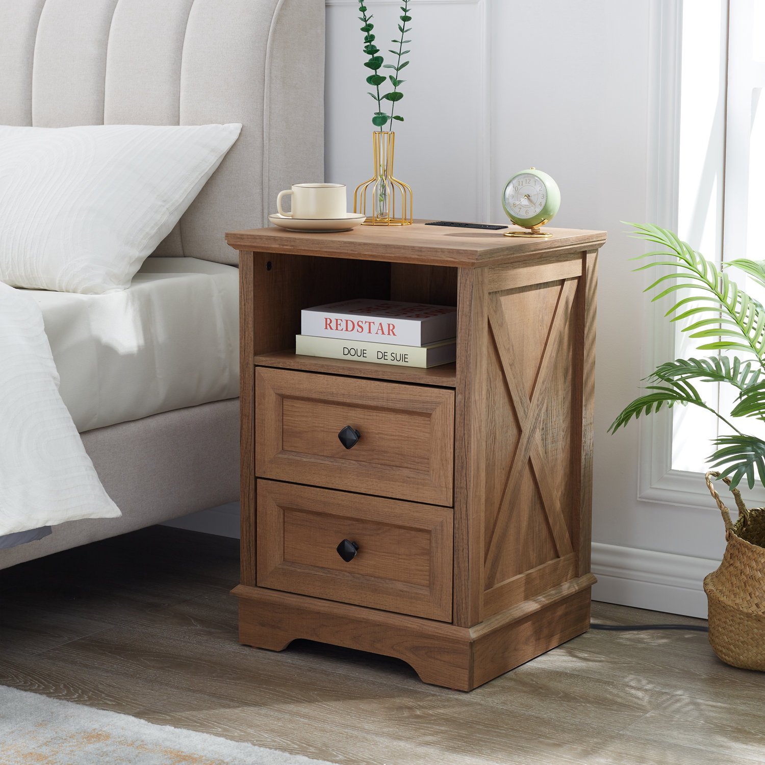 August Grove® 25.6" Tall Farmhouse Nightstand With Charging Station ...