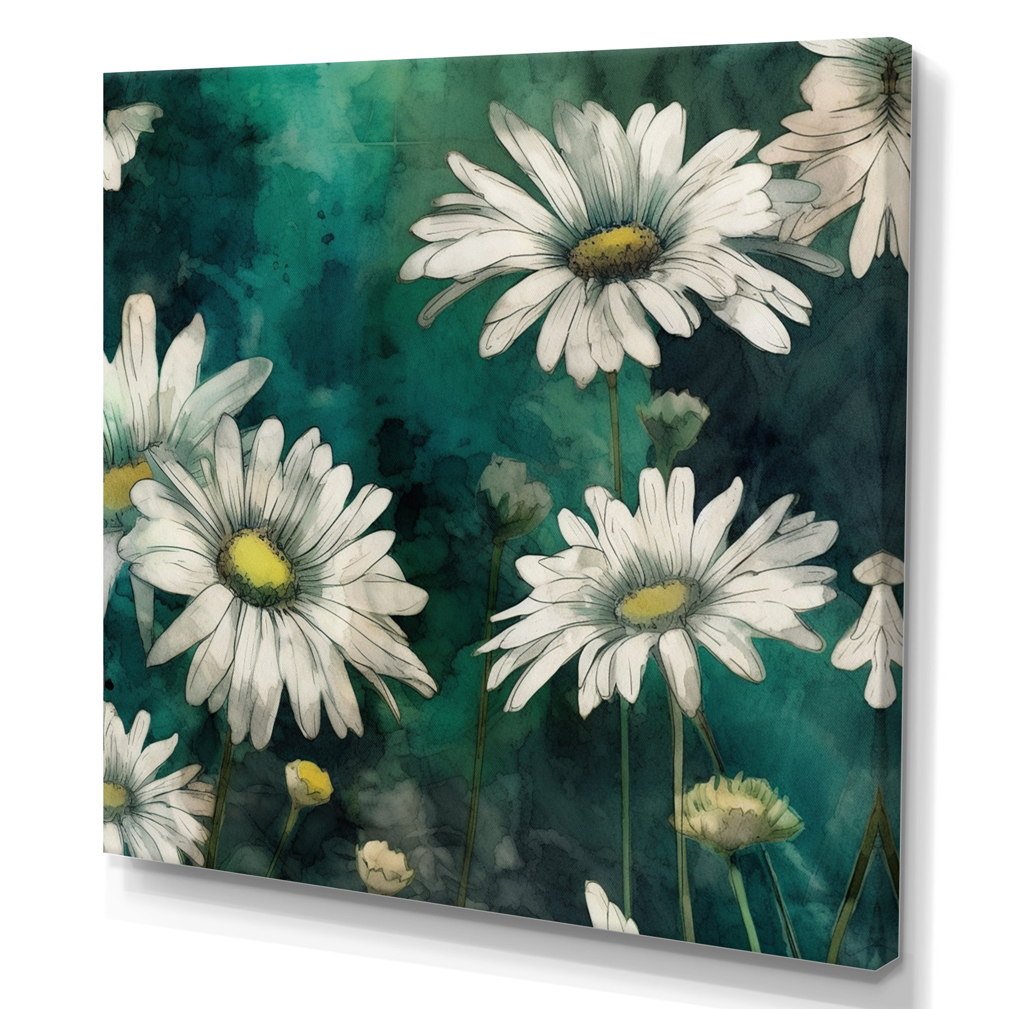 Red Barrel Studio® White Teal Daisy Flower Fusion On Canvas Print | Wayfair