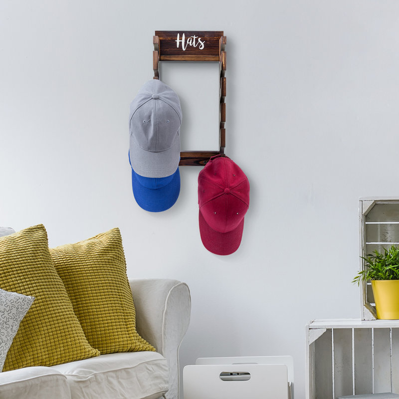 Millwood Pines Wall Mounted Decorative Wood Hat Cap Hooks Rack | Wayfair