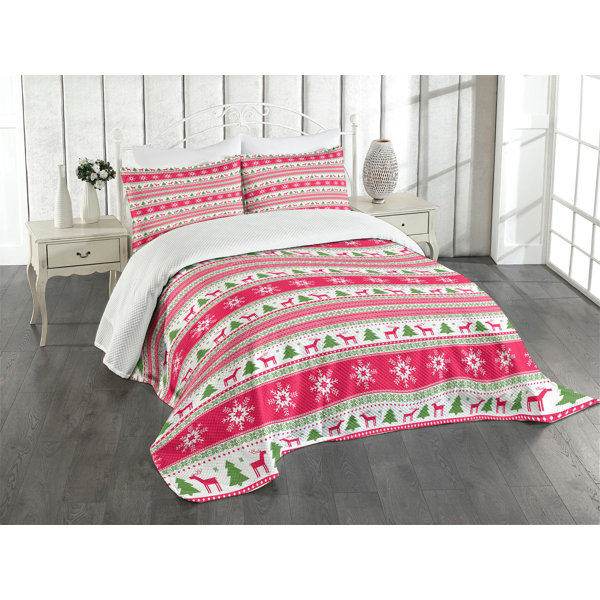 Ambesonne Nordic Bedspread Set Needlework Style Xmas Pink Lime Green ...