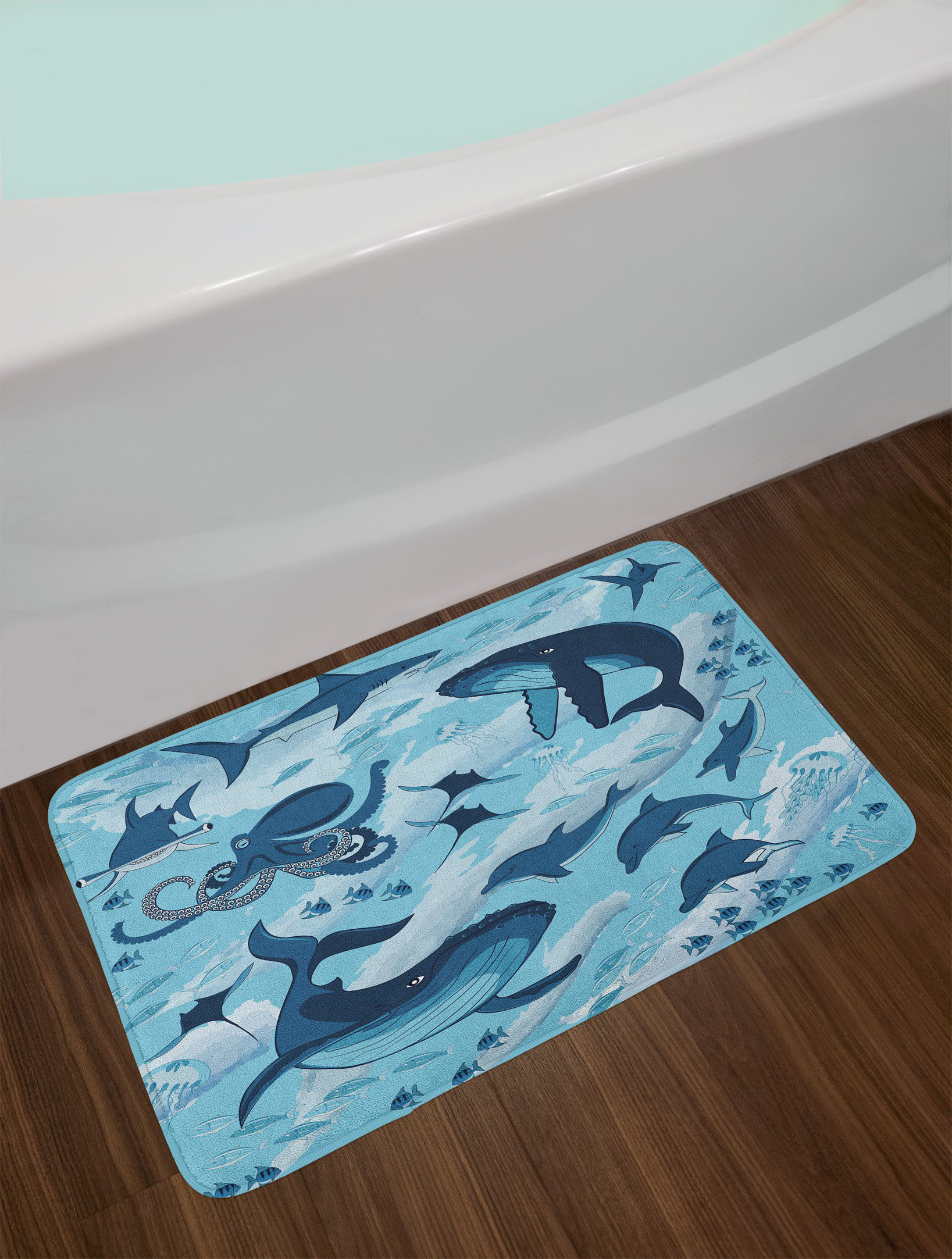 Ambesonne Shark Inhabitants of Ocean Sharks Whales Dolphins Octopus ...