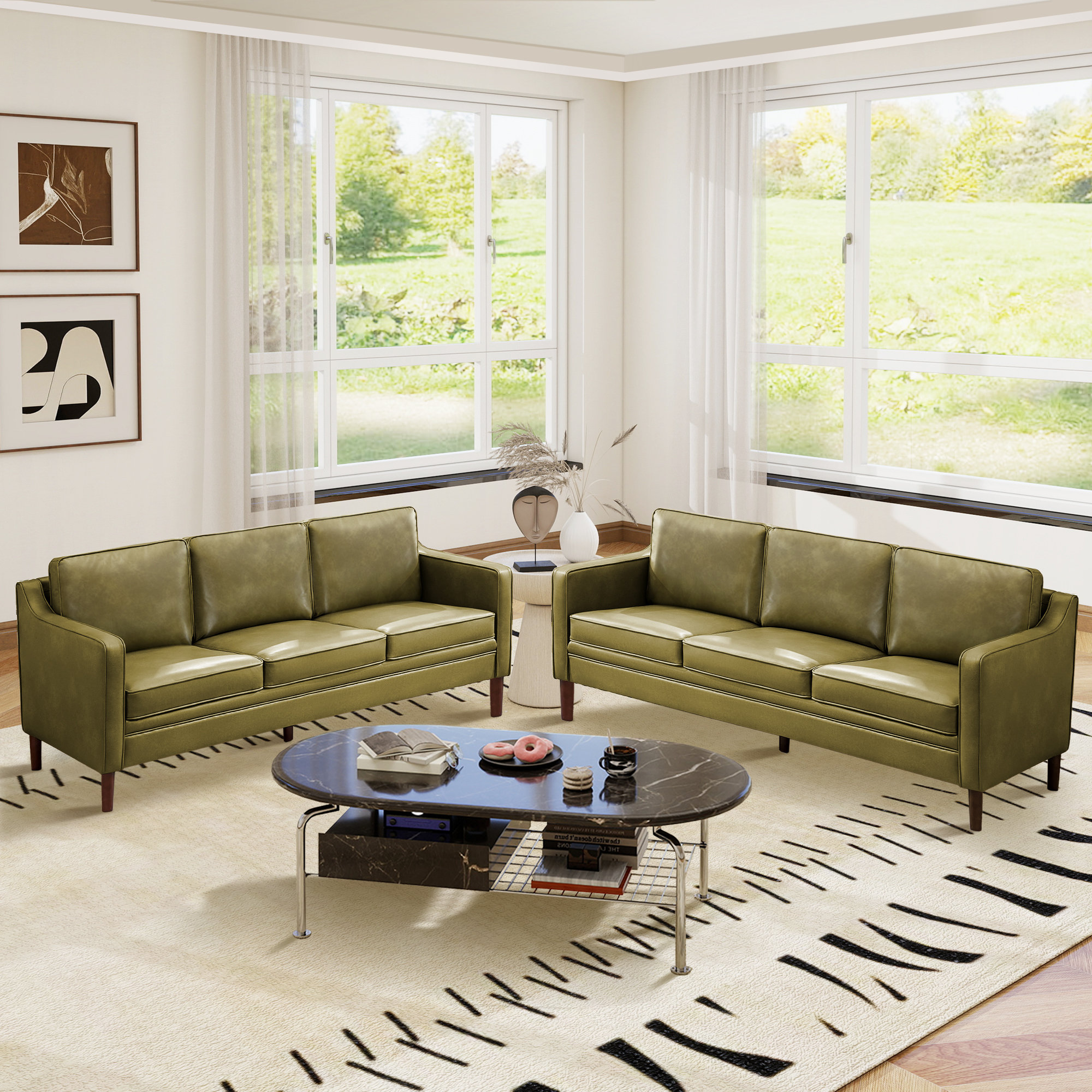 Ebern Designs Azriah 80.31'' Faux Leather Square Arm Sofa(Set Of 2 ...