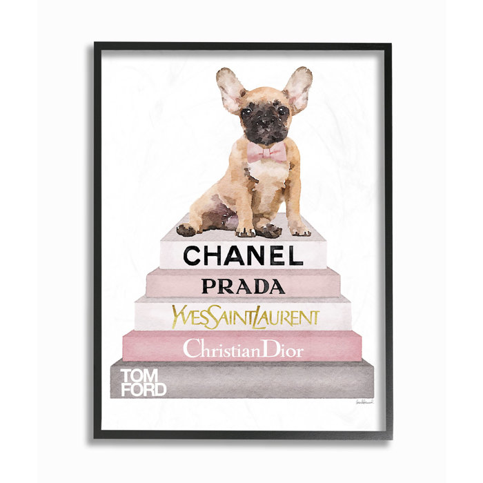 House of Hampton® " Book Stack Dog Pink Gray Watercolor Illustration ...