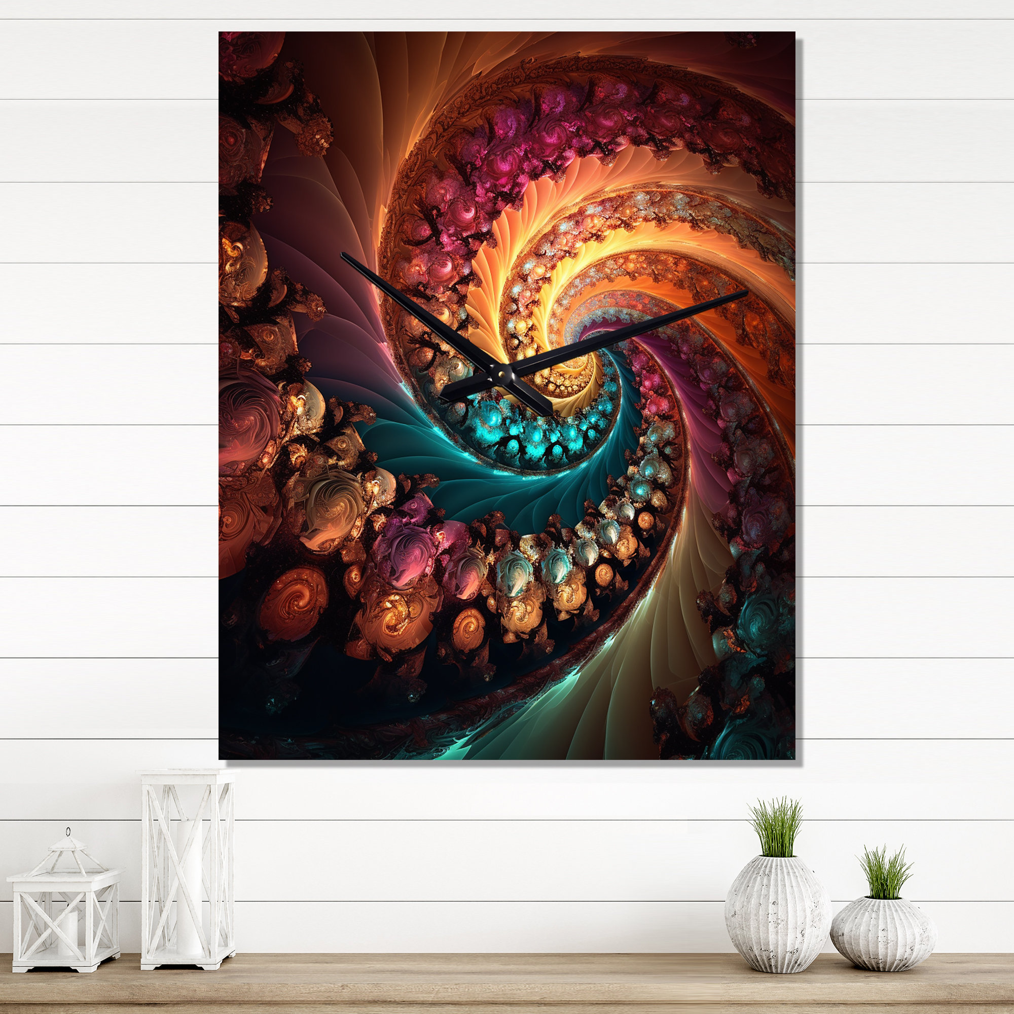 Design Art Dark Rainbow Fractal Spiral I - Fractals Wall Clock | Wayfair