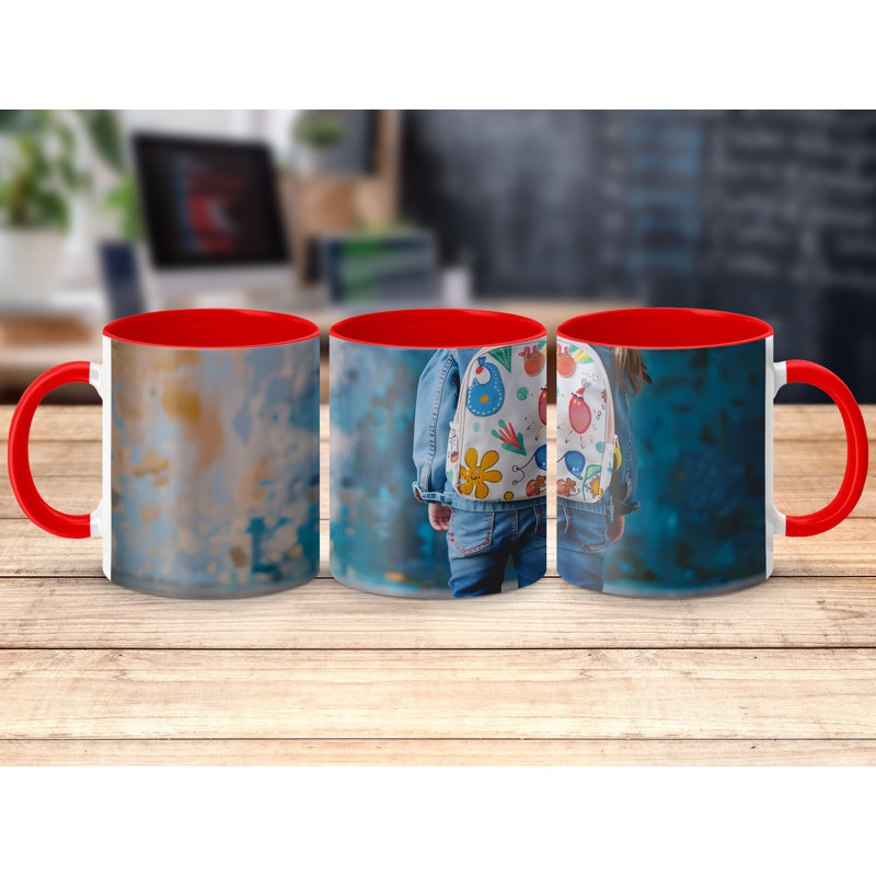 East Urban Home Set of 3 Kids Drawing Style 11oz Accent Mugs – White ...