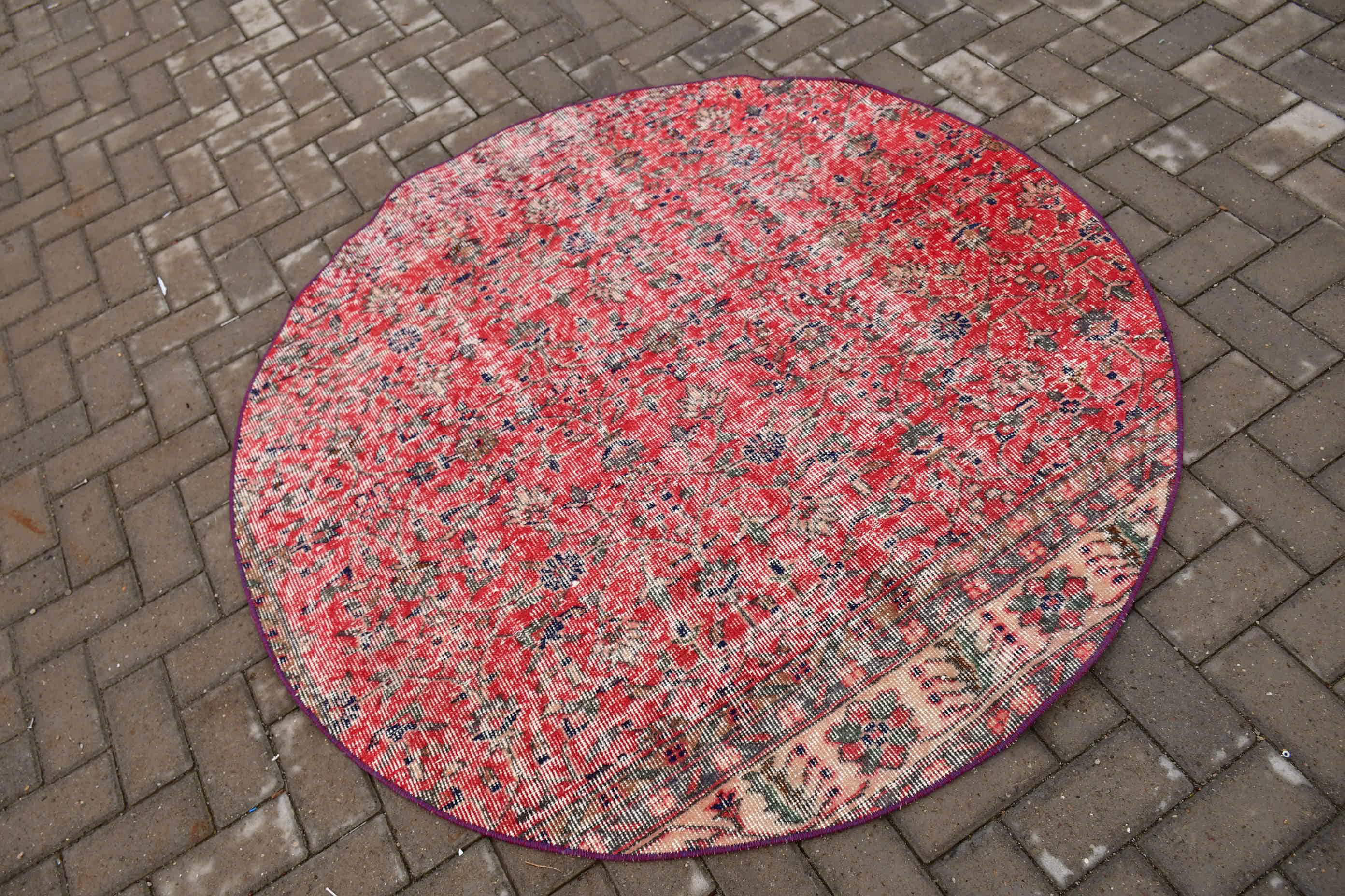 Bungalow Rose Vintage Turkish Round Red Carpet Handwoven With Antique ...