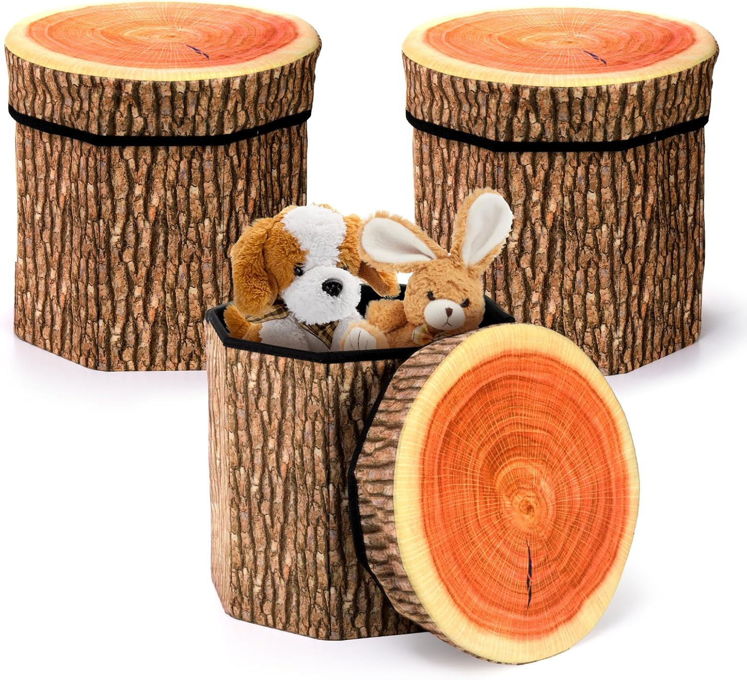 Latitude Run® 3 Pack Tree Stump Storage Stools, 12 X 12 Inches Folding ...