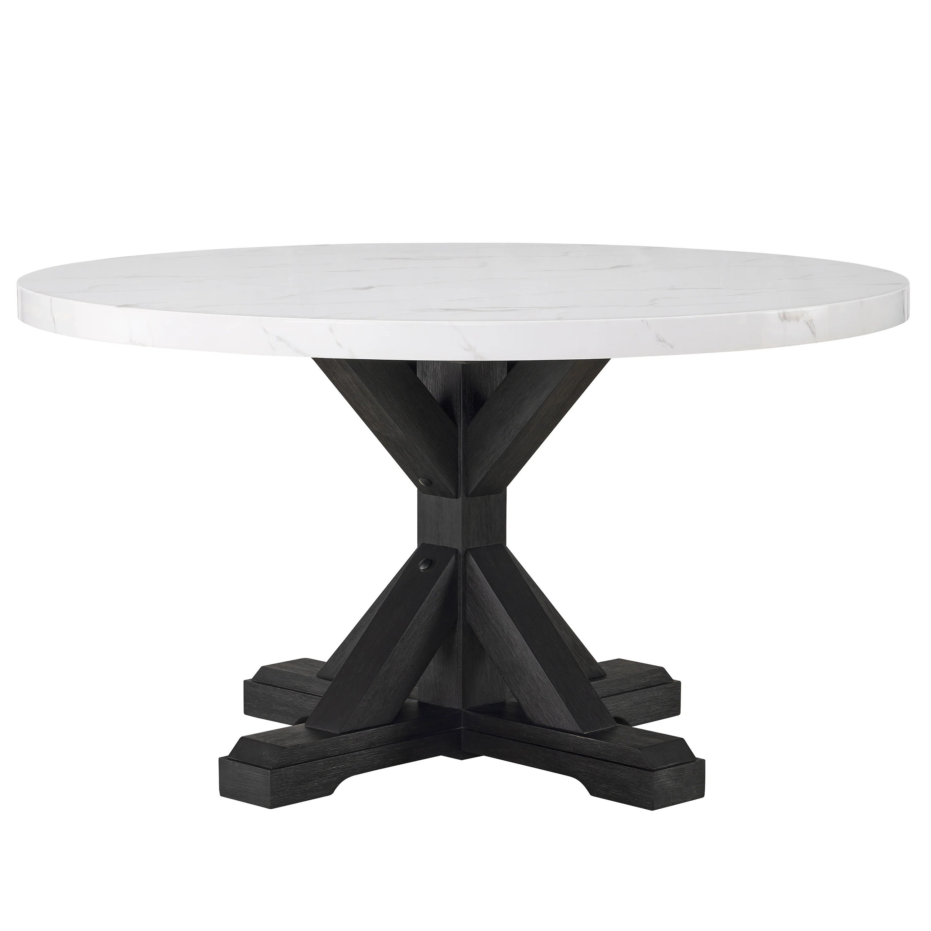 Benjara Viem Dining Table, 54 Inch Round Marble Top, Pedestal Base ...