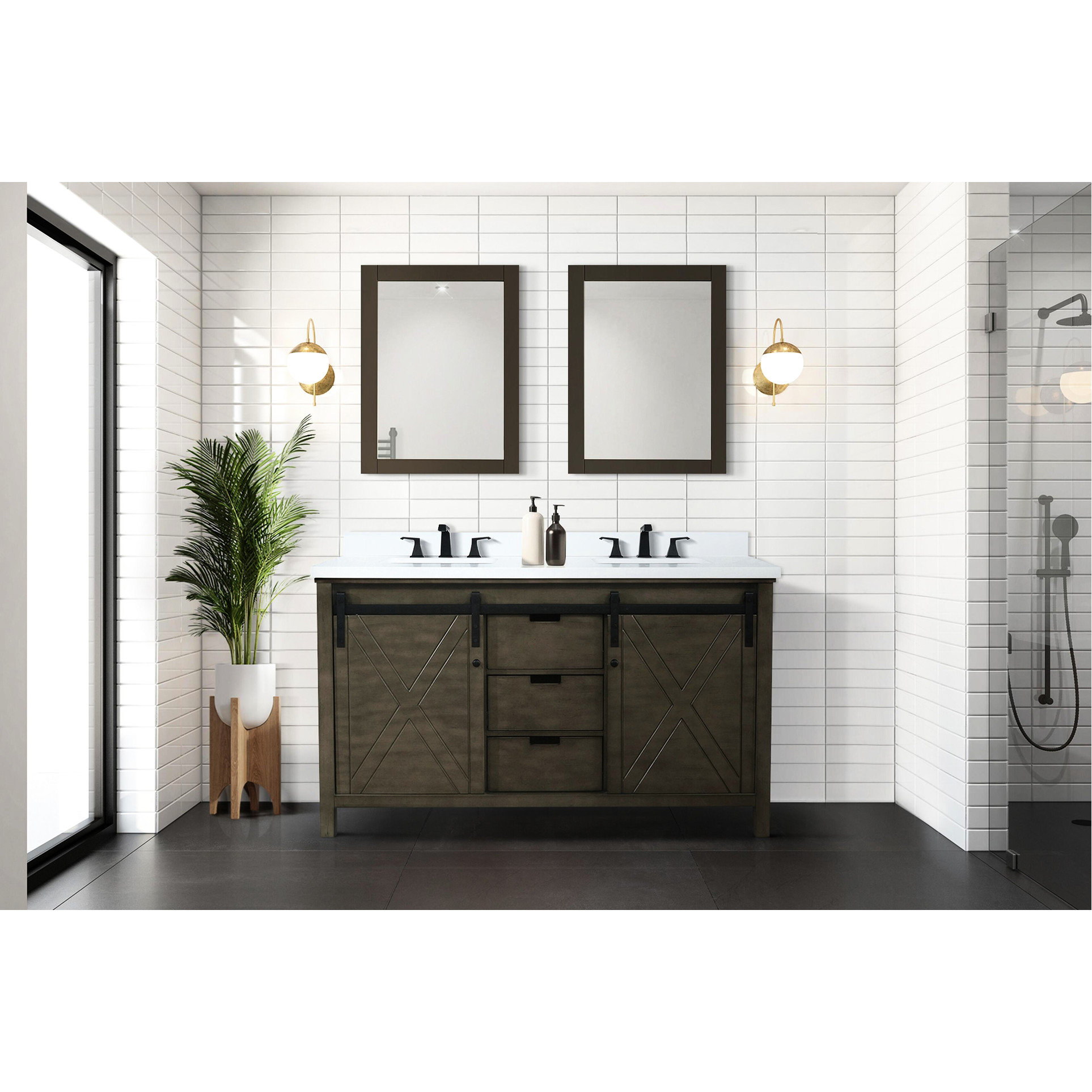 One Allium Way® Rustic Brown, Double Bath Vanity, Soft Close Feature ...