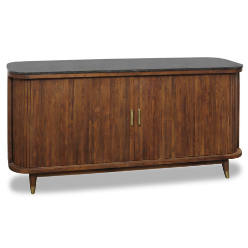 Style Craft Tambour Oval Credenza - Brown Stain Mango Wood - Marbled ...