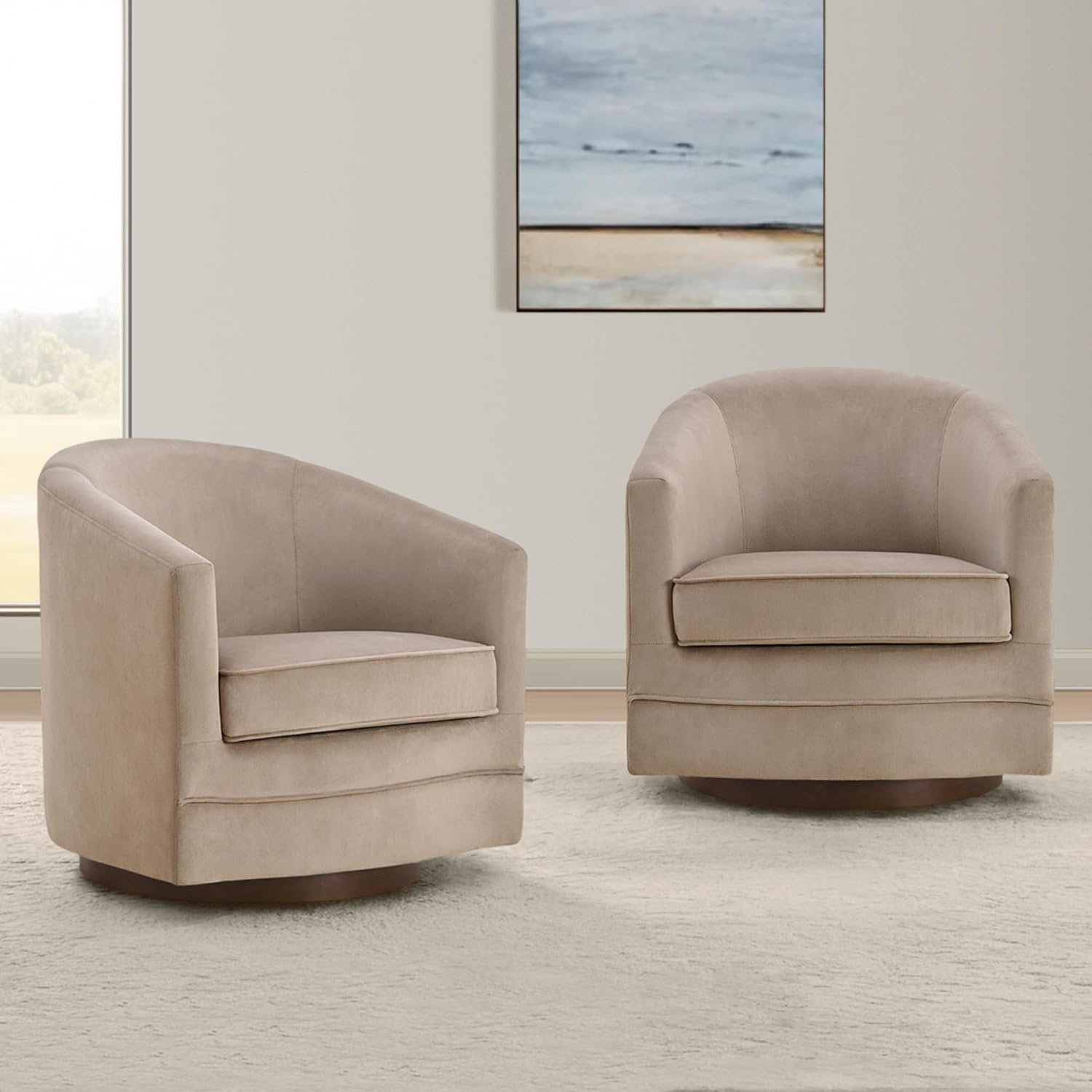 Corrigan Studio® Modern Velvet Swivel Accent Chair With Wooden Base ...