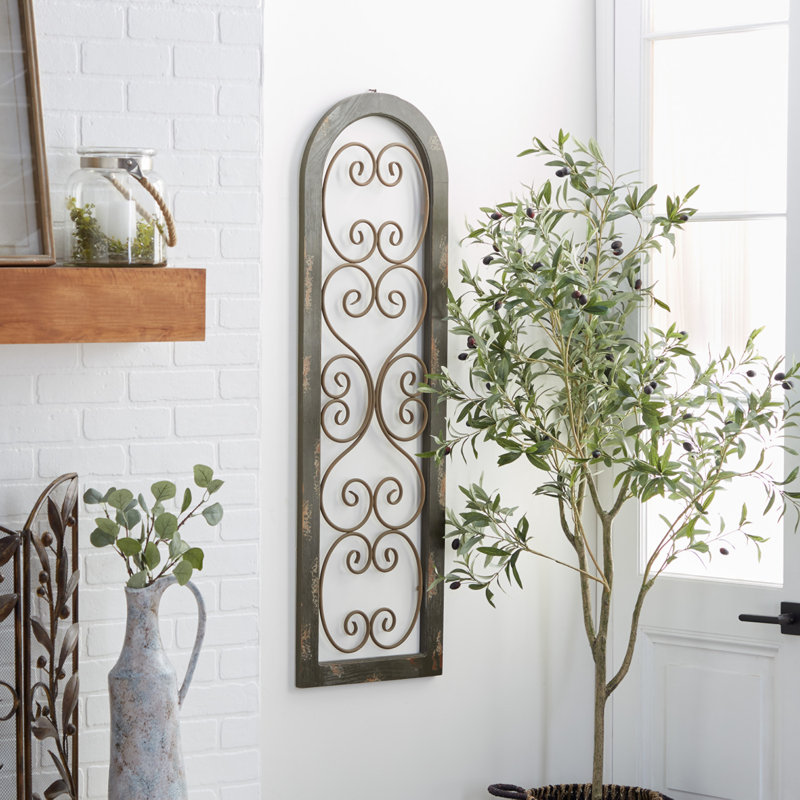 Ophelia & Co. Wood Arched Window Inspired Scroll Brown Wall Decor with ...