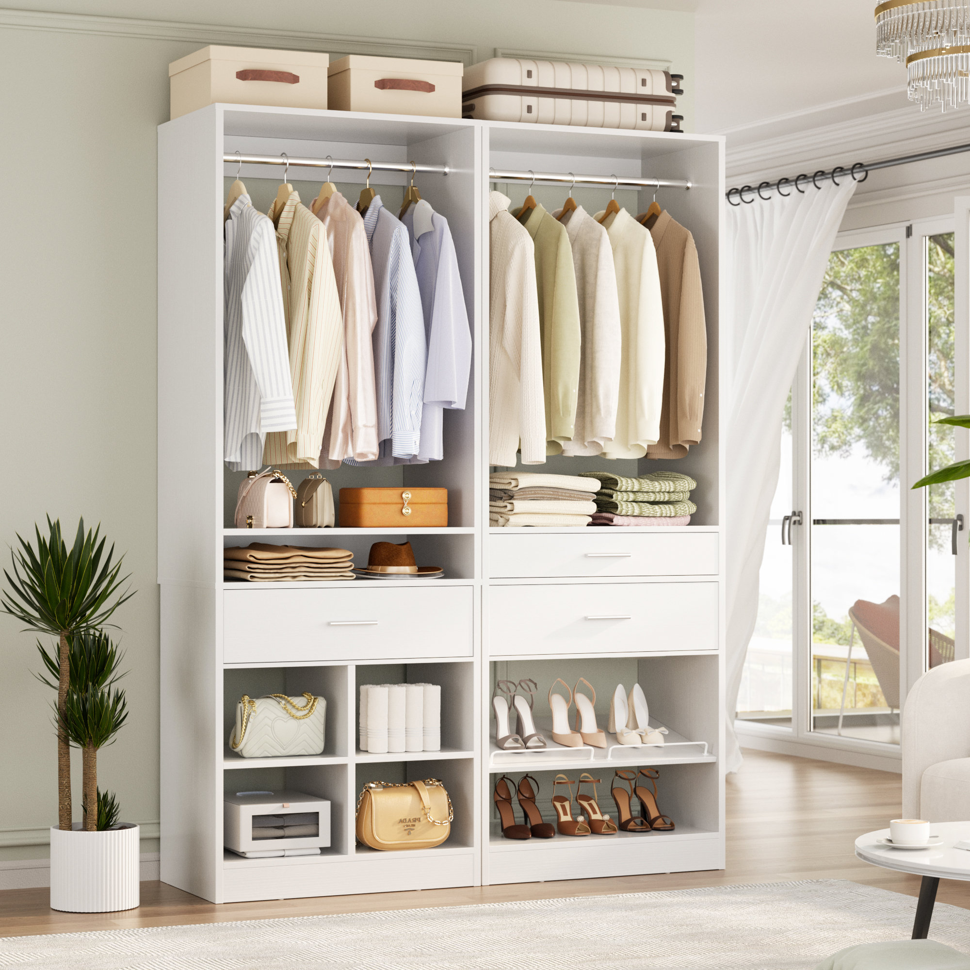 Latitude Run® Freestanding Closet System With Shoe Racks & Hanging Rods ...