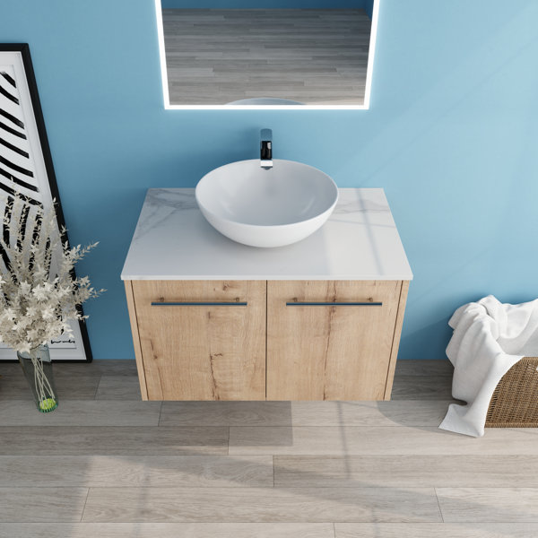 Ebern Designs Beber 30'' Wall Mounted Single Bathroom Vanity with ...