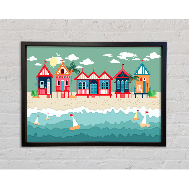 Bright Star Beach Huts And Sailboats - Single Picture Frame Print on ...