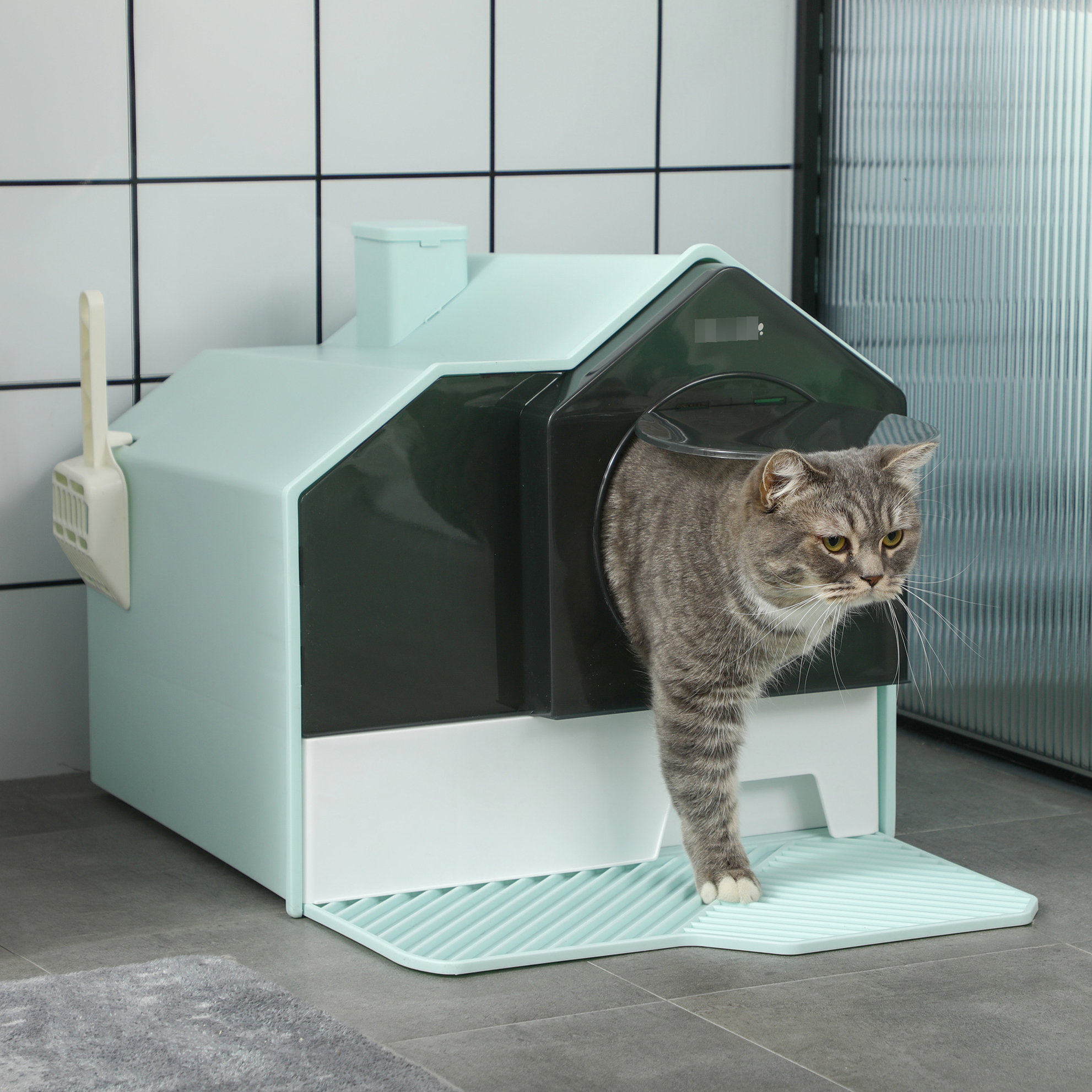 Tucker Murphy Pet™ Cat Litter Box With Hood, Blue, Odor Minimizing ...