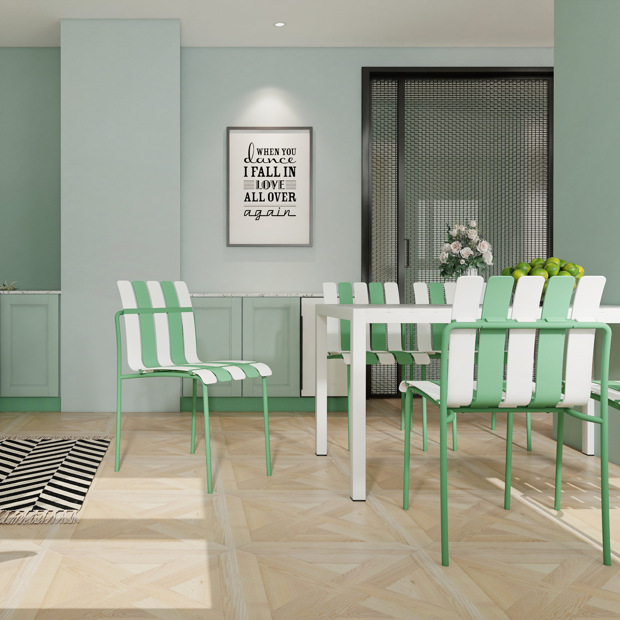 Ivy Bronx 4-Pack Modern Striped Colour Block Chairs for Indoor/Outdoor ...