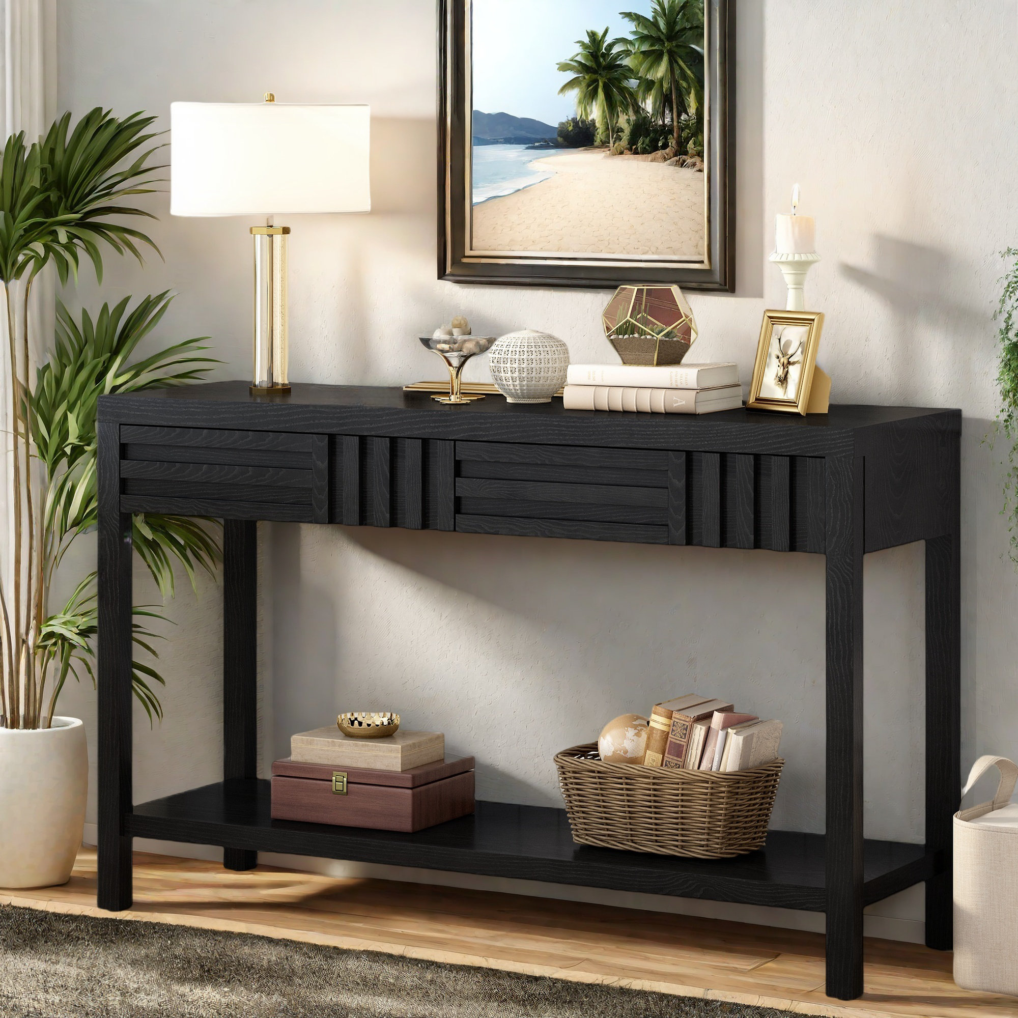 Latitude Run® Modern Console Table With Striped Design, 2 Drawers And 2 ...