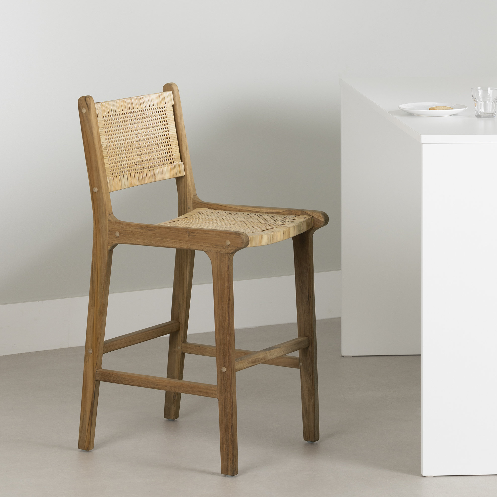 South Shore Balka Counter Rattan And Teak Wood Counter Stool & Reviews ...