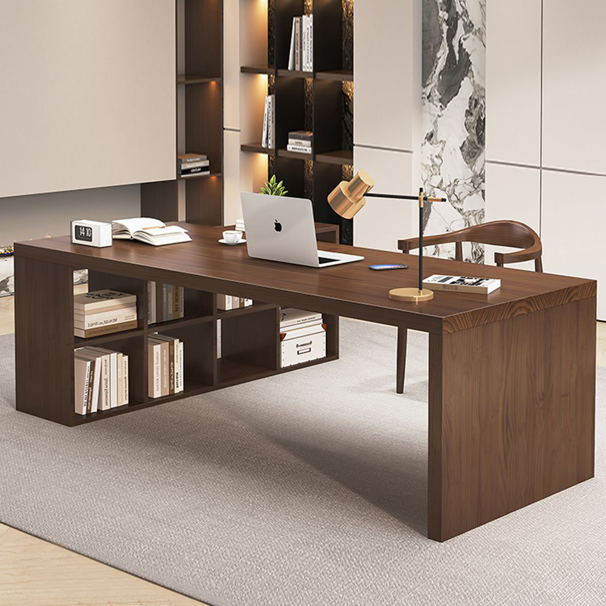 Cozynest Walnut L-Shaped Solid Wood desks | Wayfair